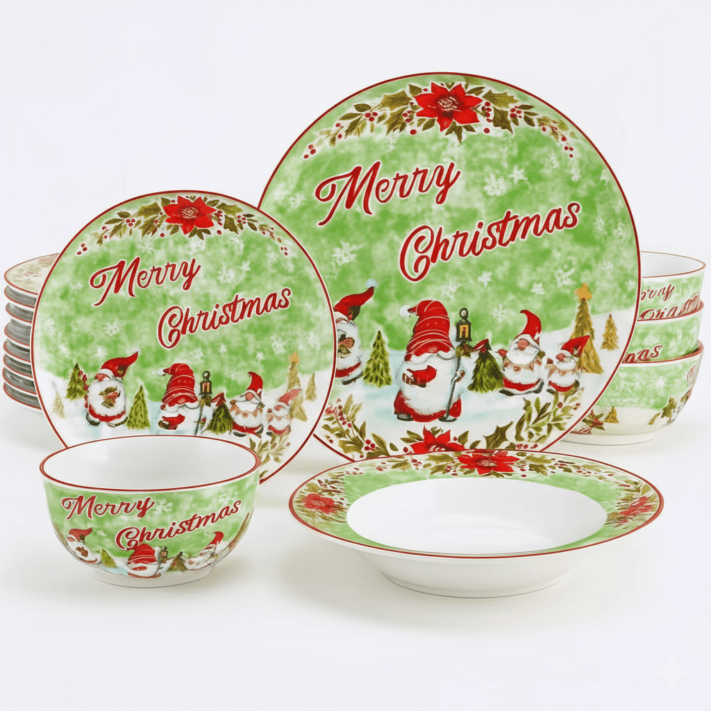 ComfyCreations 16-Piece Christmas Dinnerware Set, Gnome Holiday Plates ...