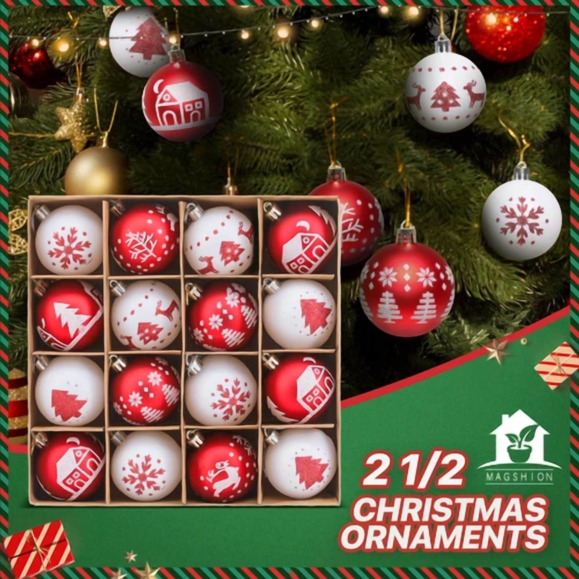 16 Piece Christmas Ornaments Balls 2.5"Xmas Tree Colors Hanging Home ...