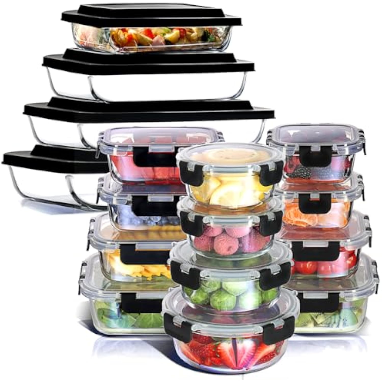 16-Piece Clear Glass Food Containers & Baking Dishes Set - Oven ...