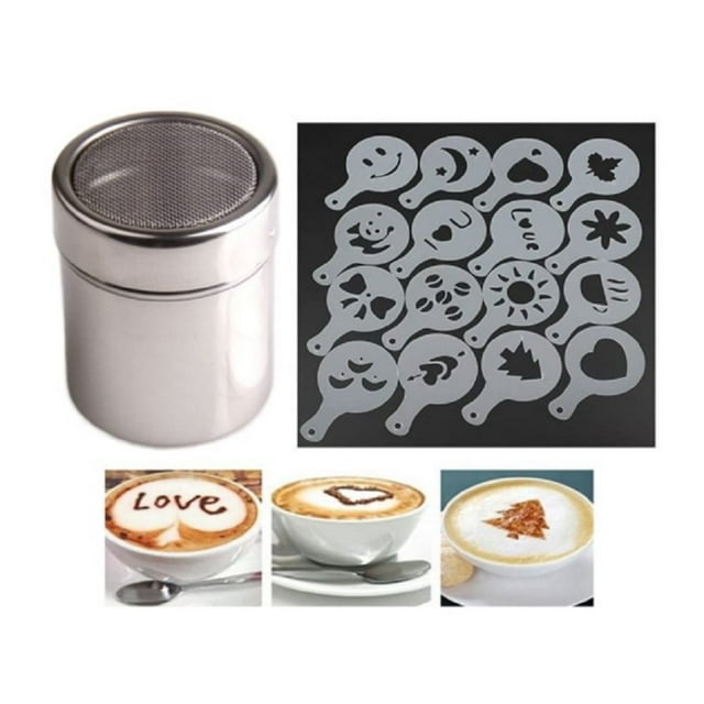 16-Piece Coffee Stencil Set with Stainless Steel Powder Shakers ...