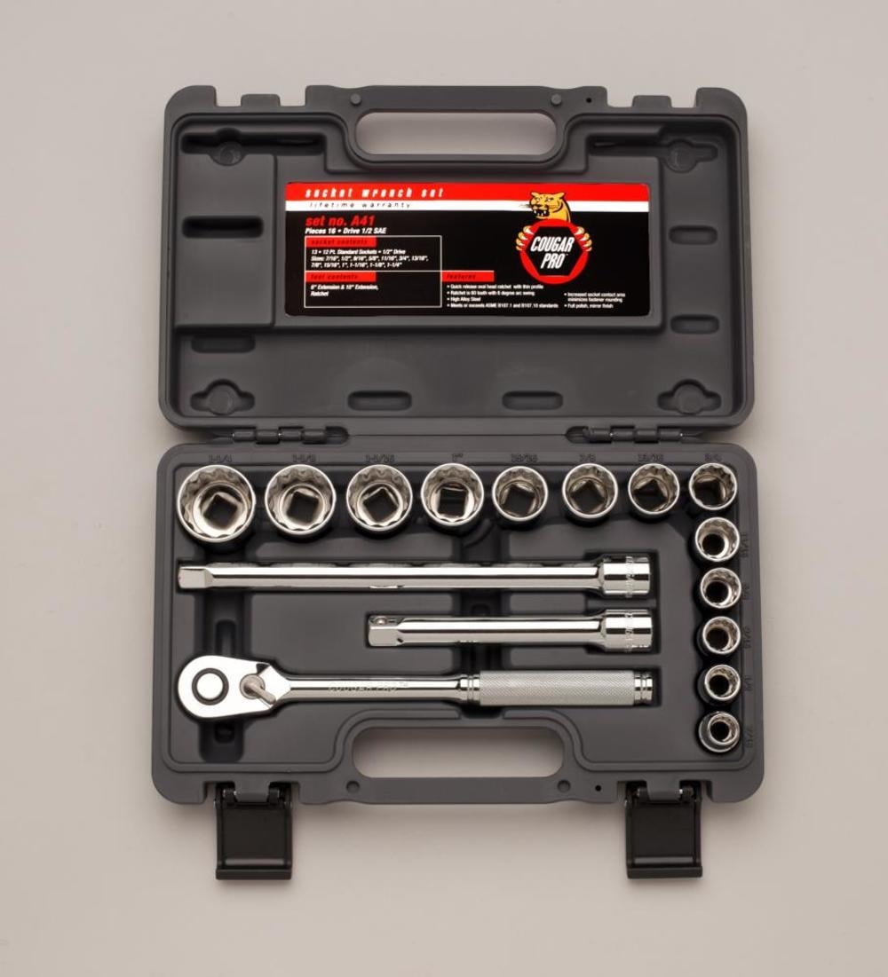 16 Piece Cougar Pro Socket Set, 1/2 in, 12 Point - Walmart.com