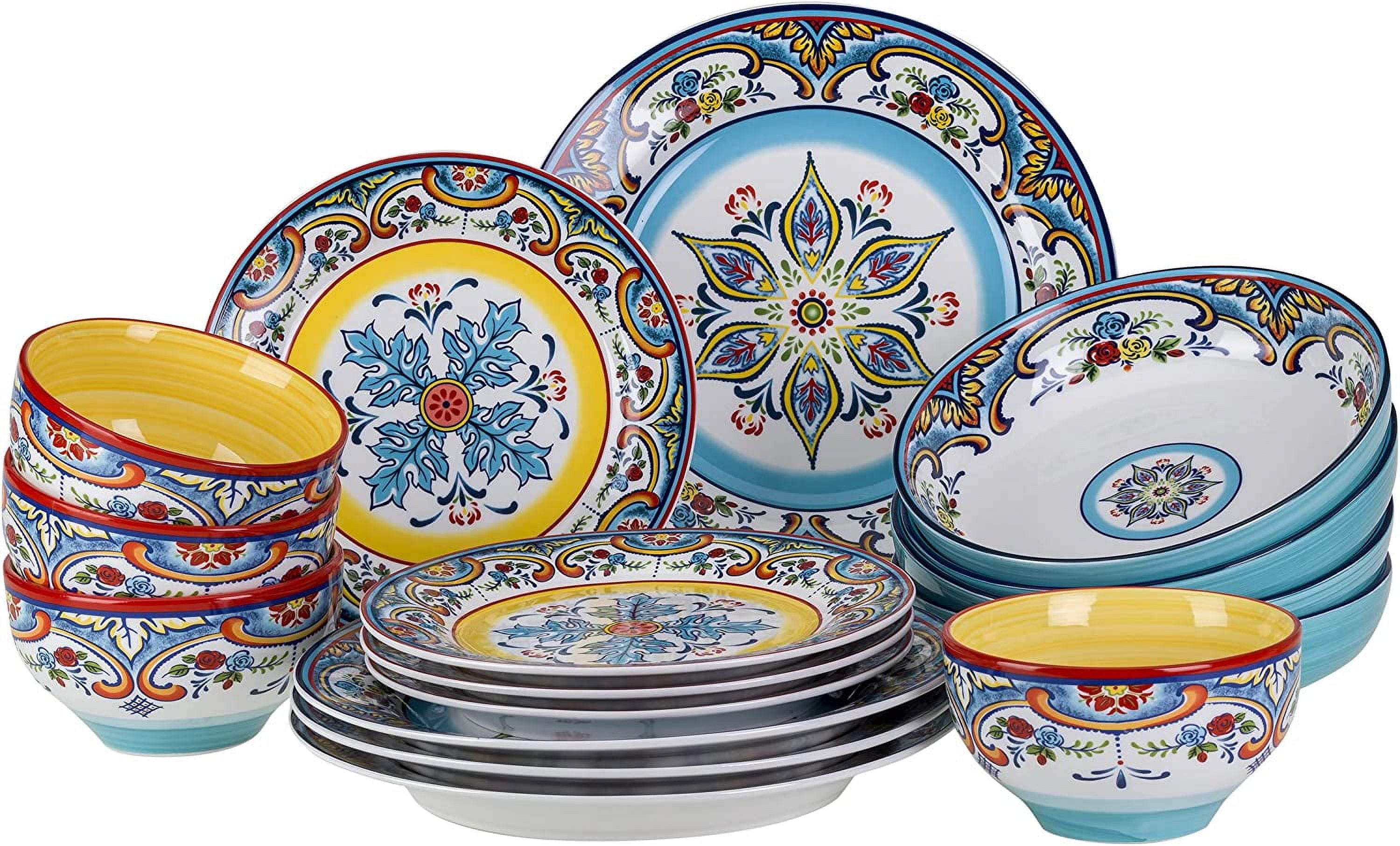 16-Piece Dinnerware Set | Floral Multicolor Design Stoneware Tableware ...