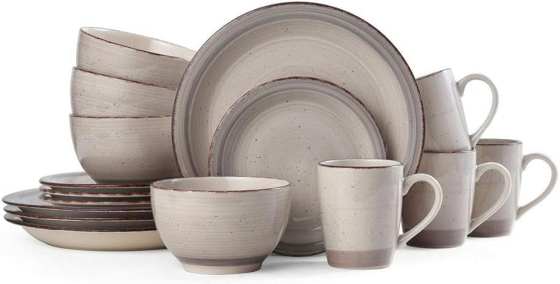 "16-Piece Dinnerware Set in Cream - Plates, Bowls & Mugs, Stoneware for ...