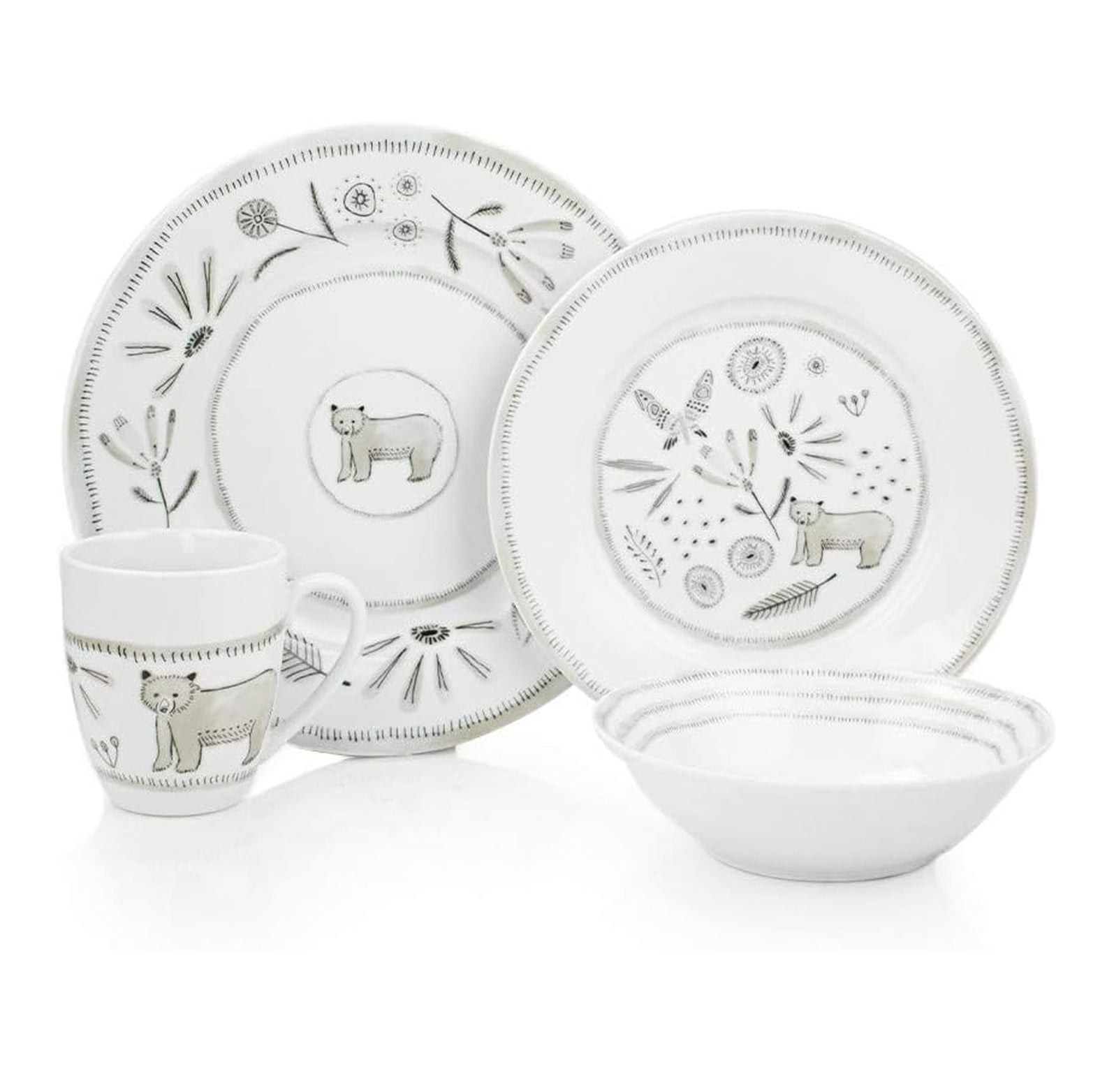 16-Piece Dinnerware Set with Mugs | Bear With Me - Walmart.com