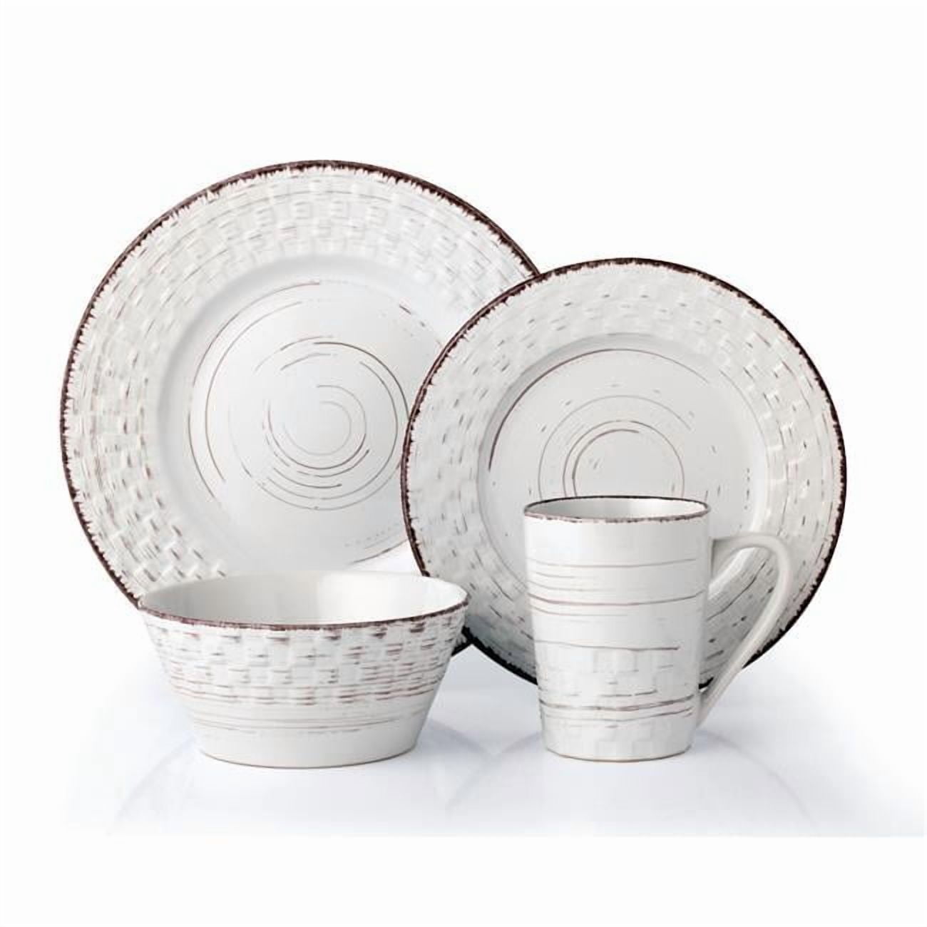 16 Piece Distressed Weave Dinnerware Set, White - Walmart.com