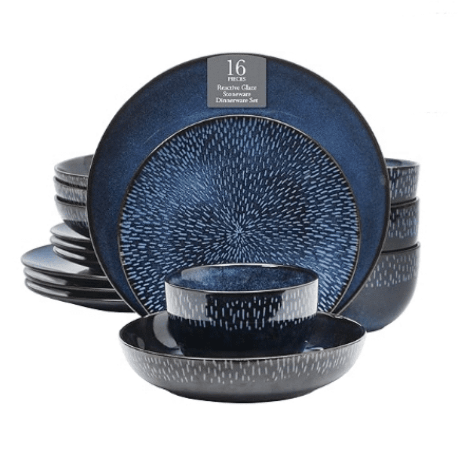 16 Piece Double Bowl Dinnerware Set, Cobalt Blue, Service for 4 (16pcs ...