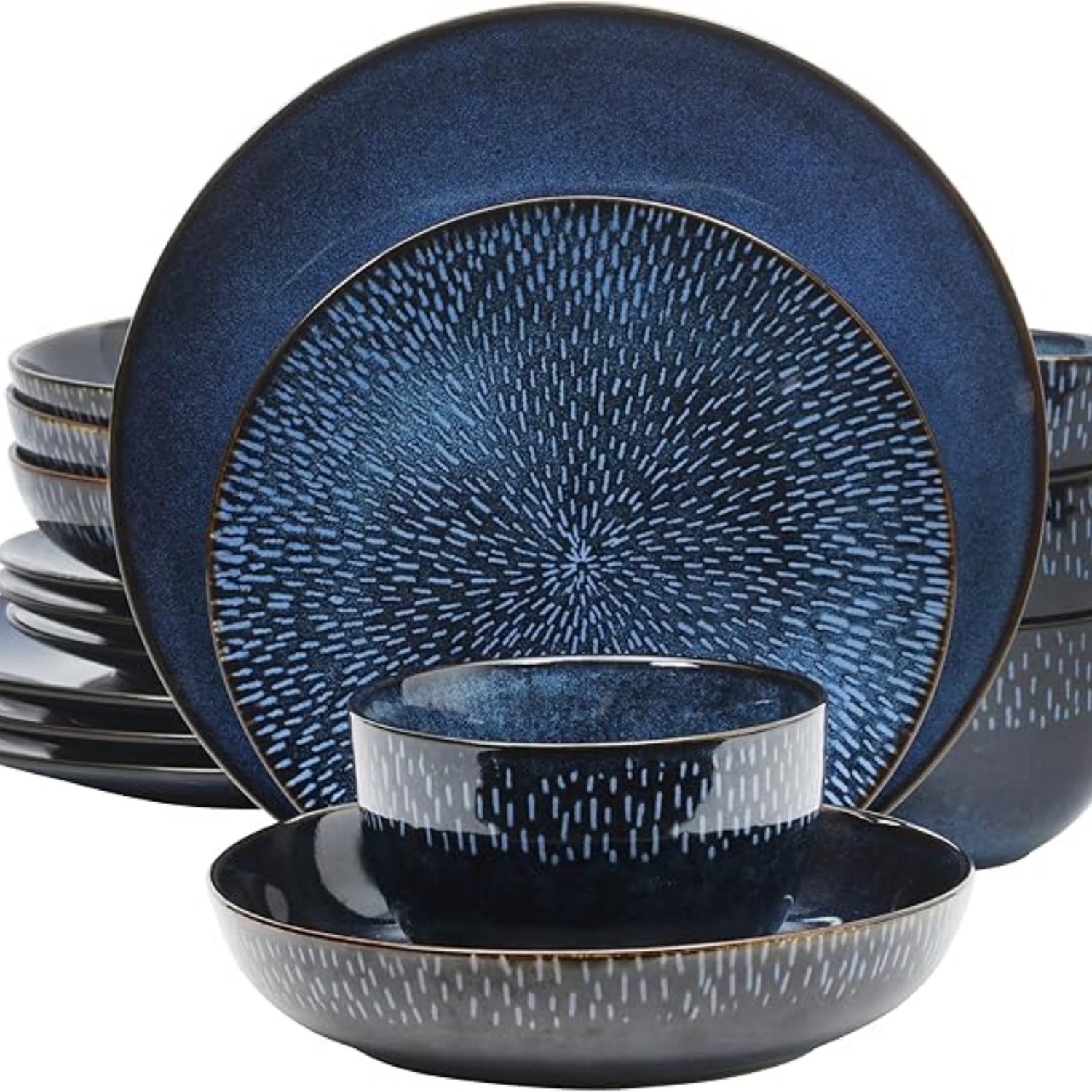 16 Piece Double Bowl Dinnerware Set, Cobalt Blue, Service for 4 (16pcs ...