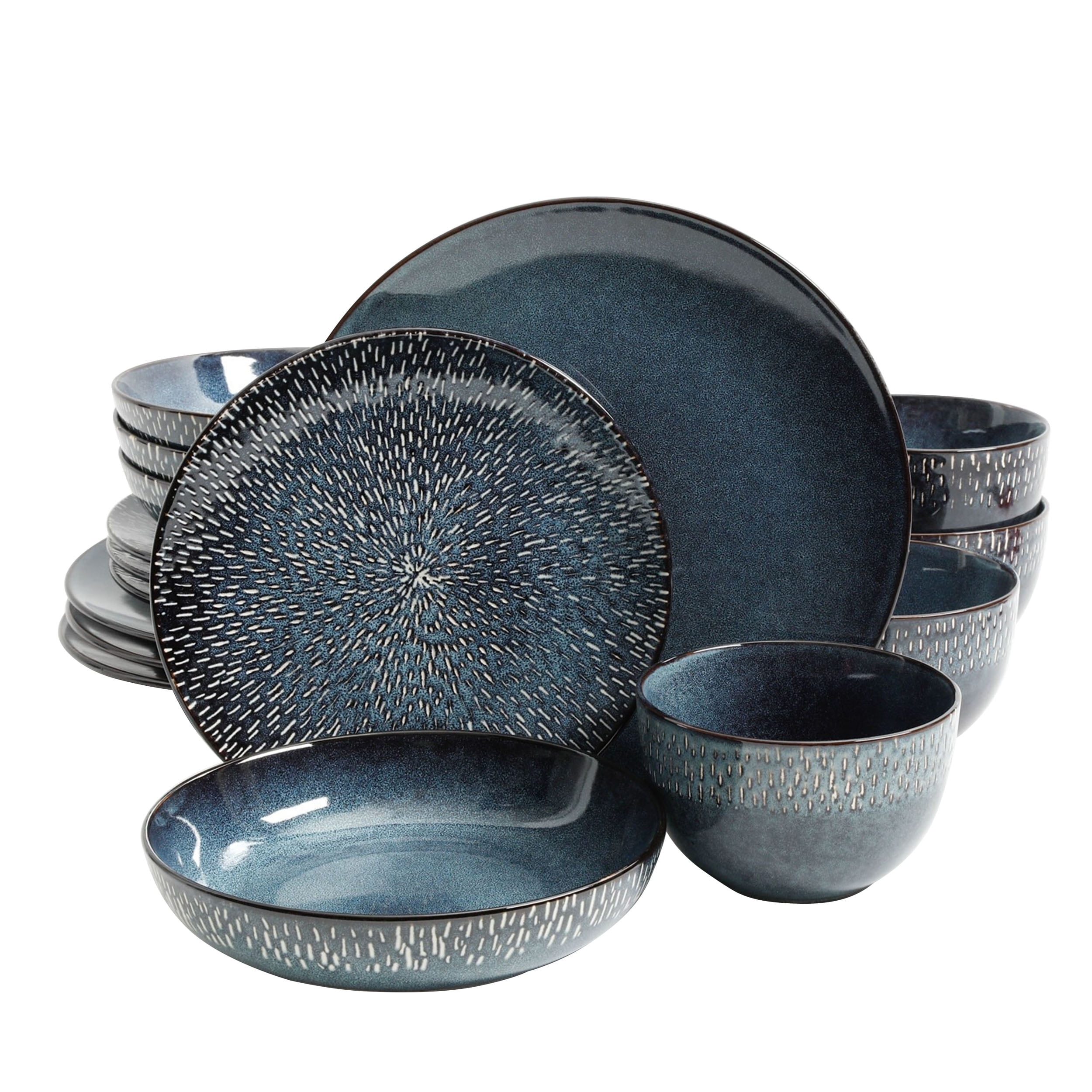 16-Piece Double Bowl Dinnerware Set, Cobalt - Walmart.com