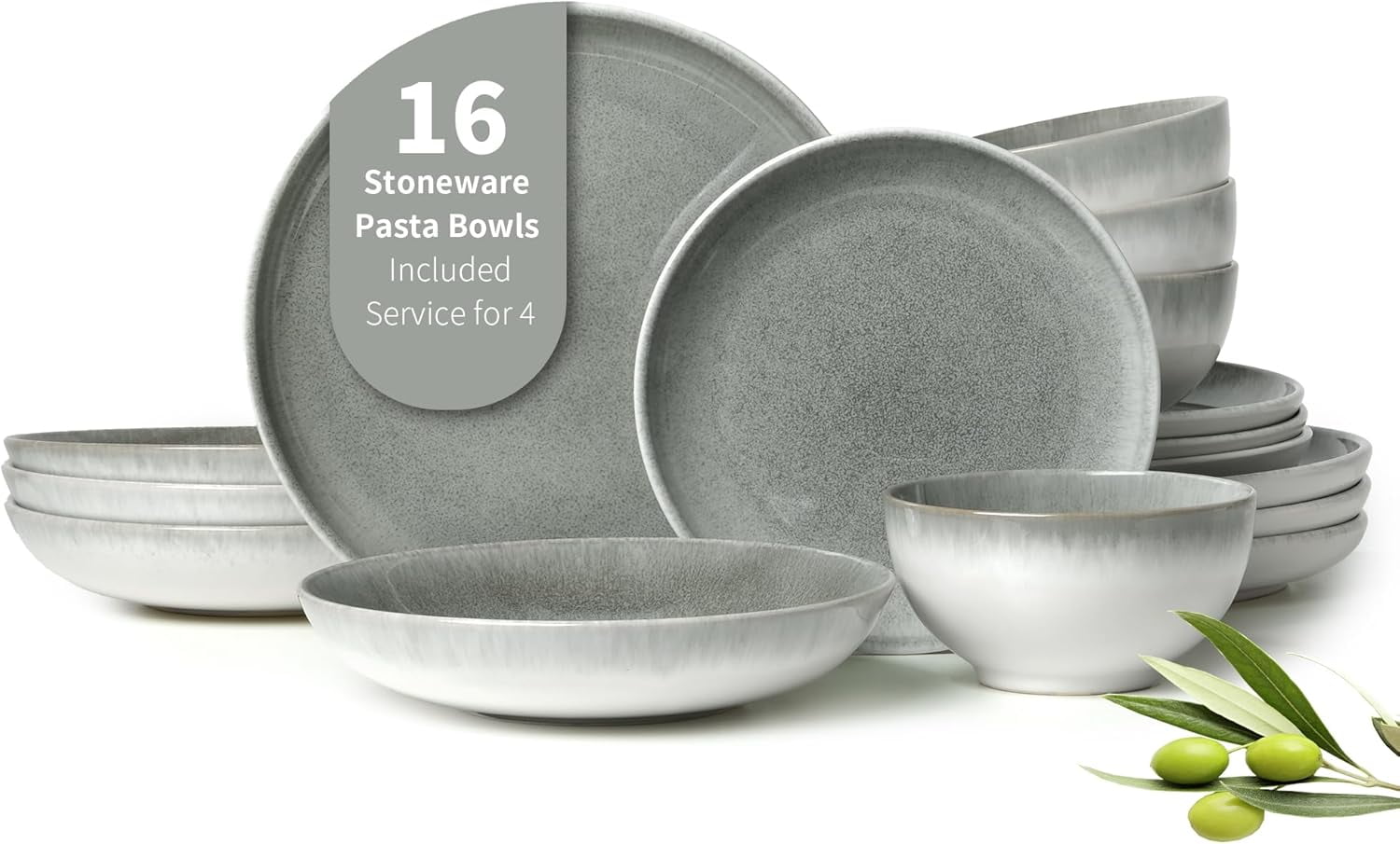 16 Piece Double Bowl Dinnerware Sets, Stain Resistant Dish Set with ...