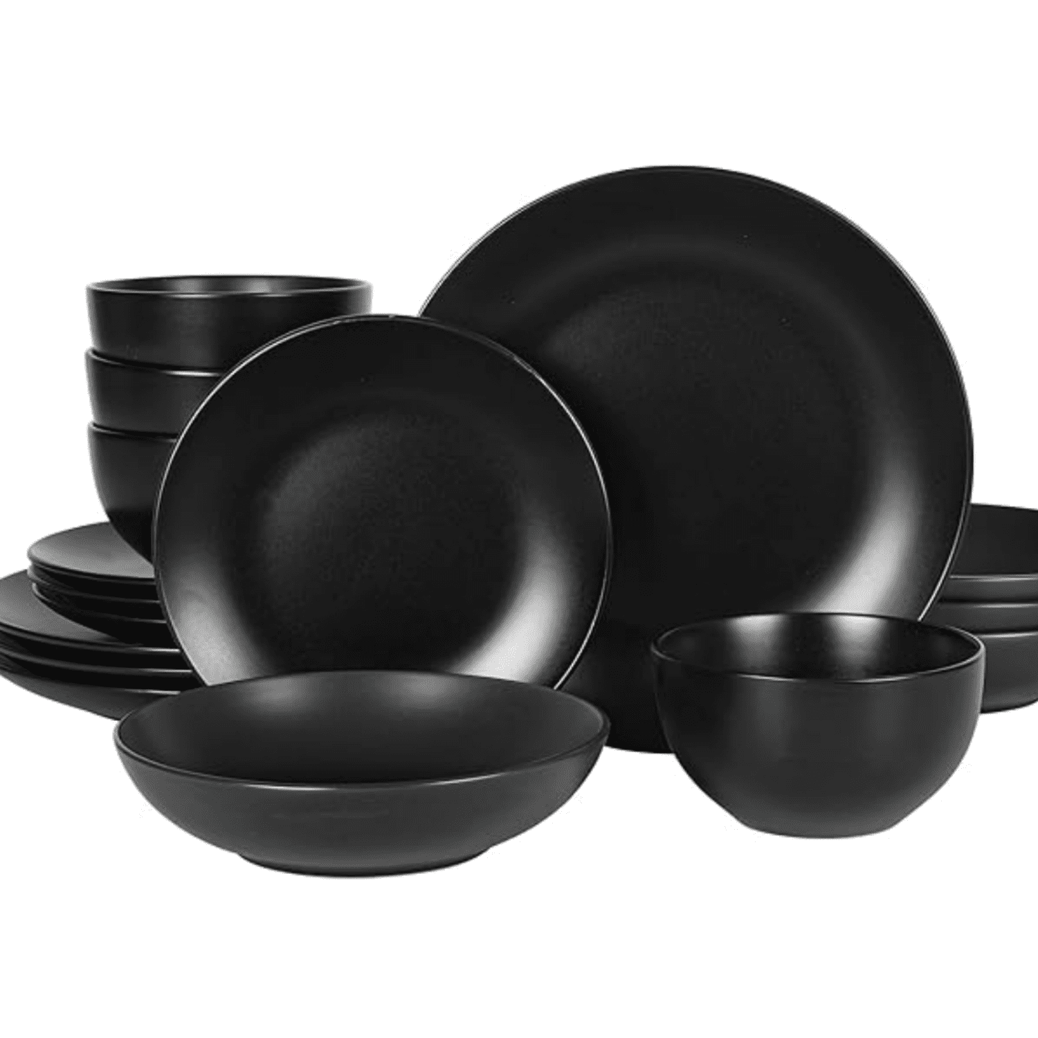 16 Piece Double Bowl Plates and Bowls Dinnerware Sets - Matte Black ...