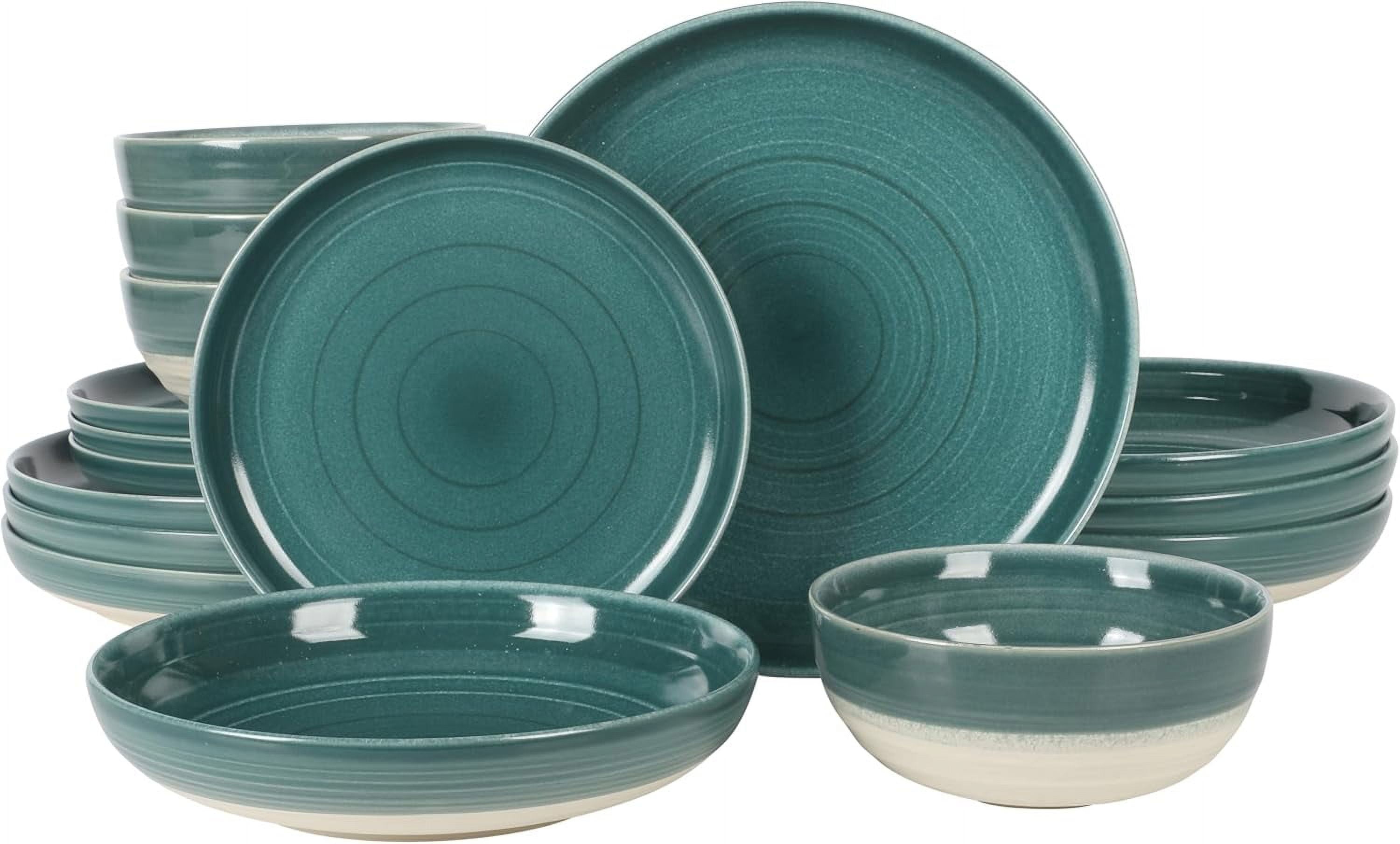 16 Piece Double Bowl Stoneware Reactive Glaze Round Plates and Bowls ...