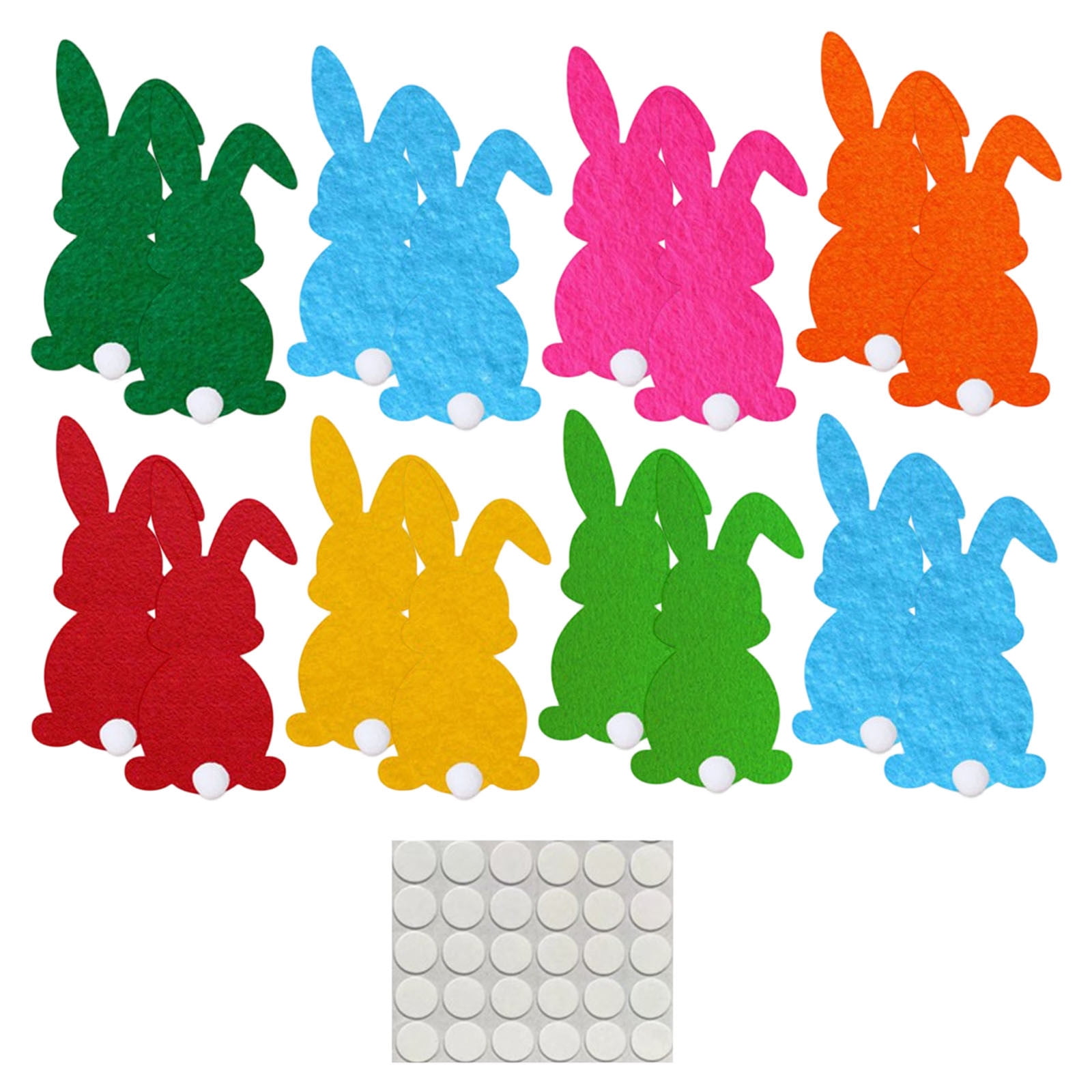 16 Piece Easter Felt Bunny Wall Decals Multi Color Rabbit Stickers With ...