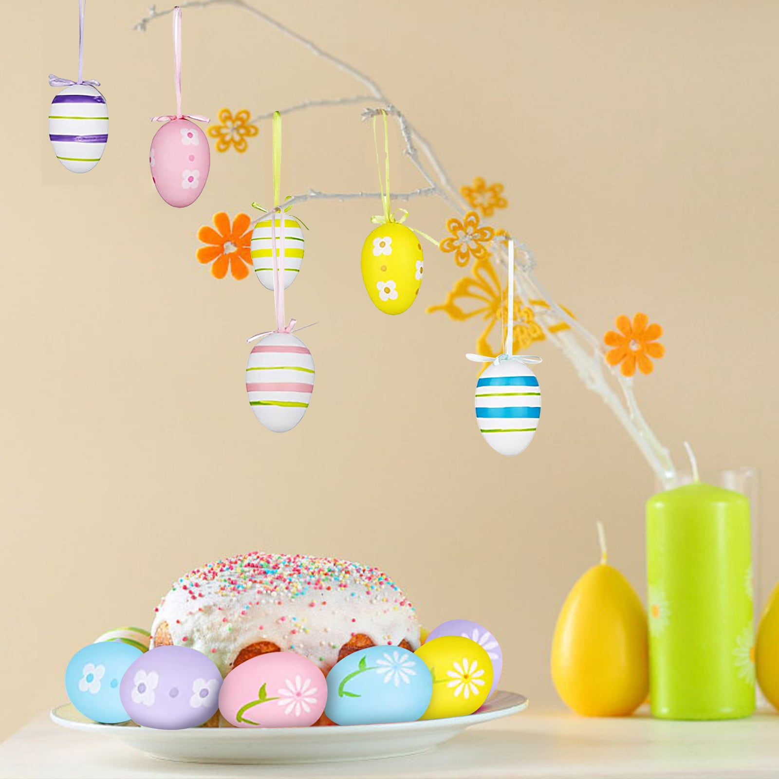 16-Piece Easter Hanging Eggs, Colorful Hanging Ornaments for Easter ...