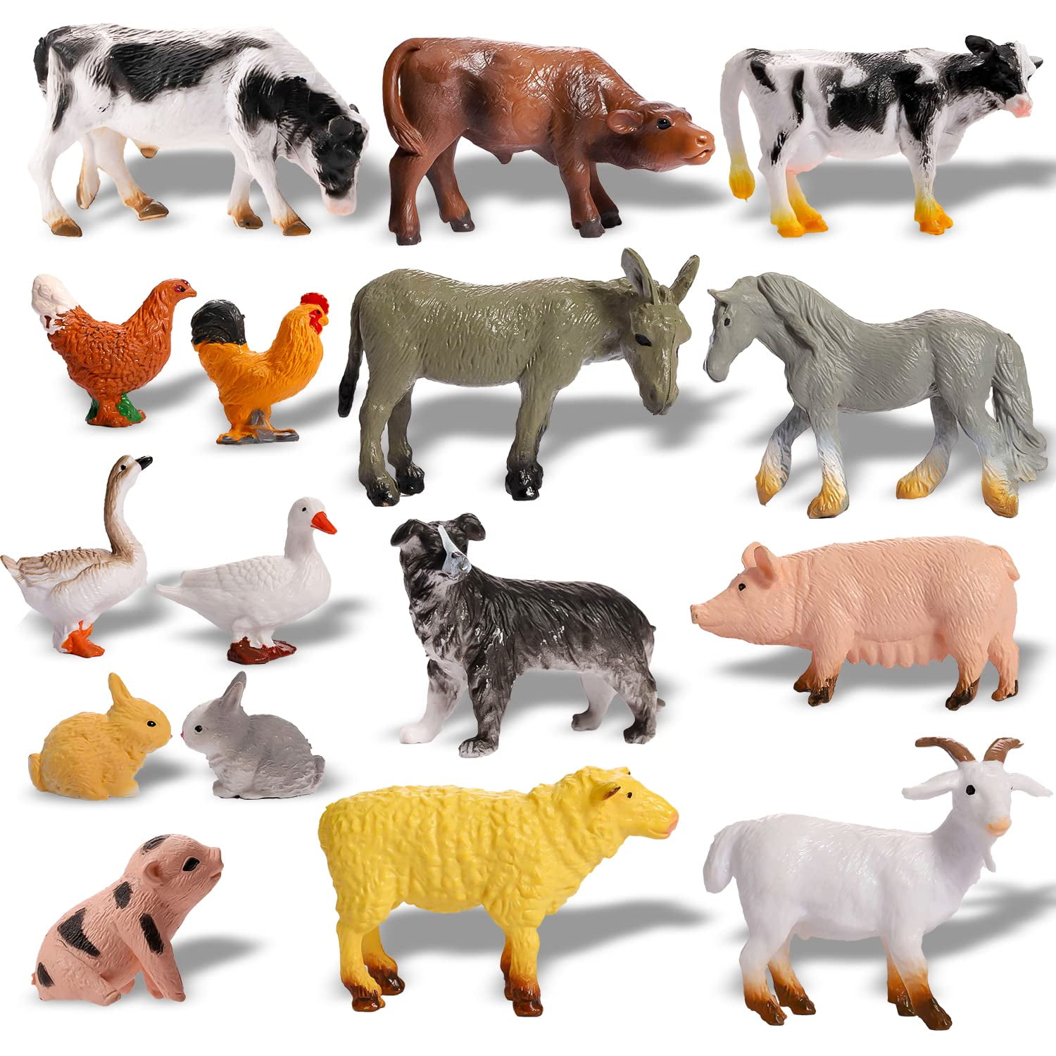 16 Piece Farm Animals OIF8 Figures,Realistic Plastic Farm Animal ...