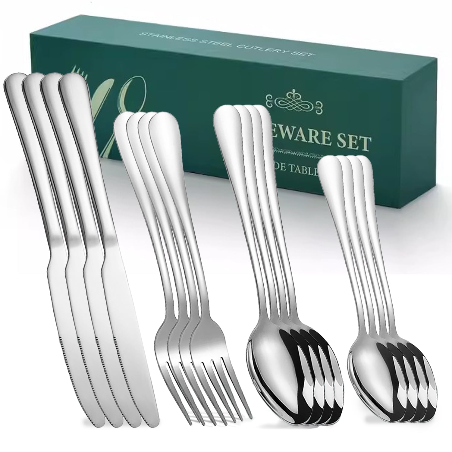 16-Piece Flatware Set Stainless Steel Silverware Set,Mirror Polished ...