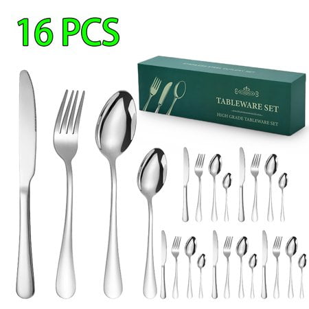 16-Piece Flatware Set with Steak Knives 1010 Stainless Steel Cutlery ...