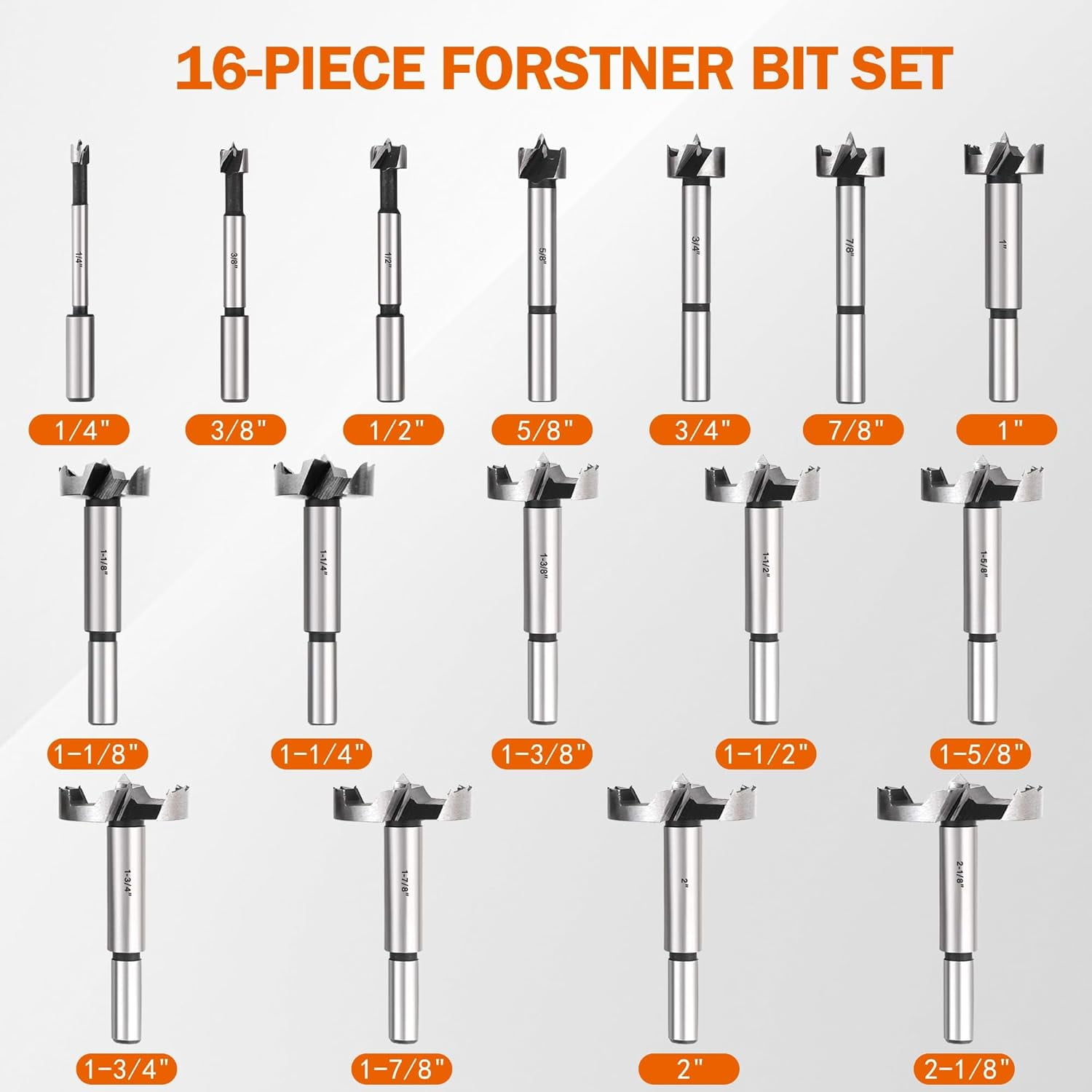 16 Piece Forstner Bit Set, Alloy Steel, Woodworking Drilling Tool for ...