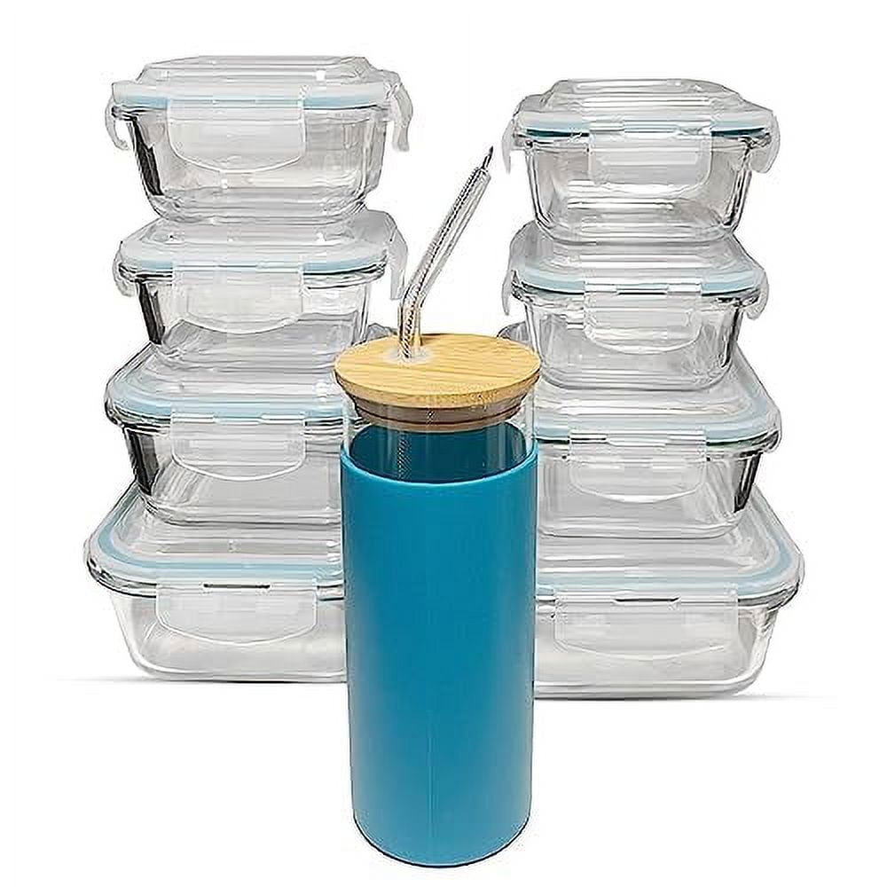 16 Piece Glass Containers 8 Containers | 8 Lids Multiple Sizes+ 1 Glass ...