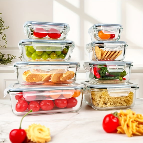 16-Piece Glass Food Storage Containers Set - 8 Containers 8 Lids ...