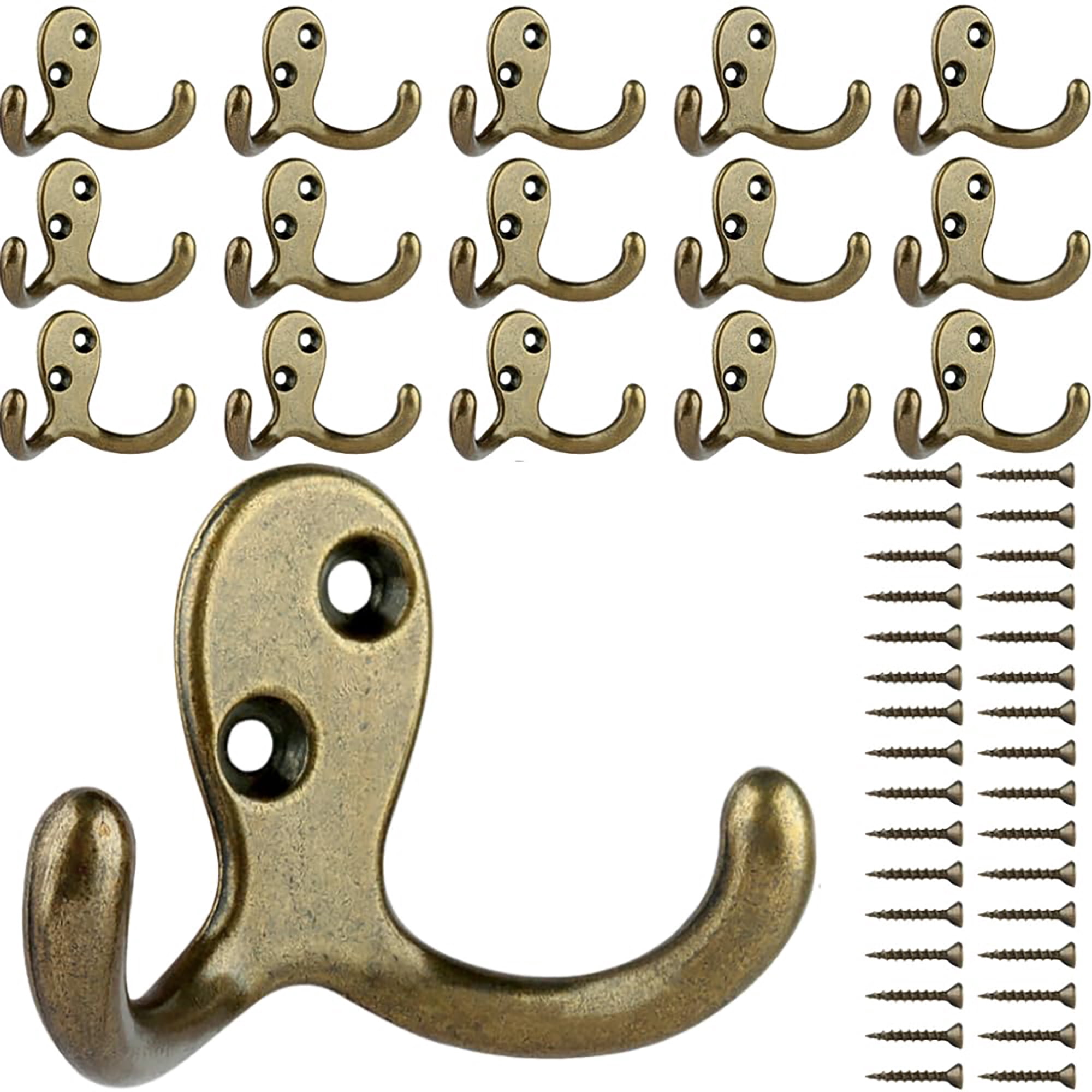 16-Piece Heavy Duty Retro Double Prong Coat Hooks, Wall Mounted Utility ...