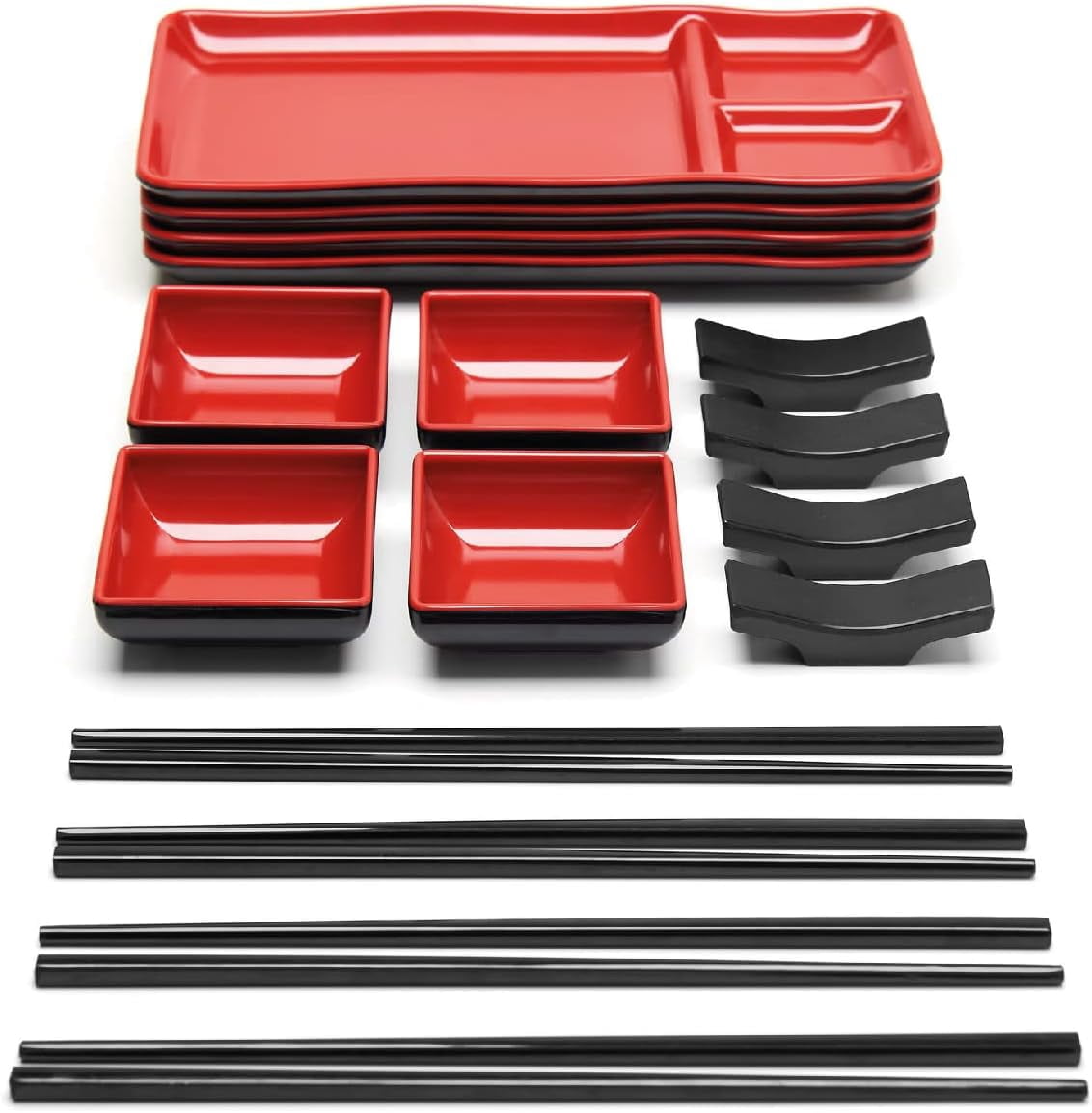 16-Piece Japanese Style Sushi Plate Set - Includes 4 Sushi Plates (7.5 ...