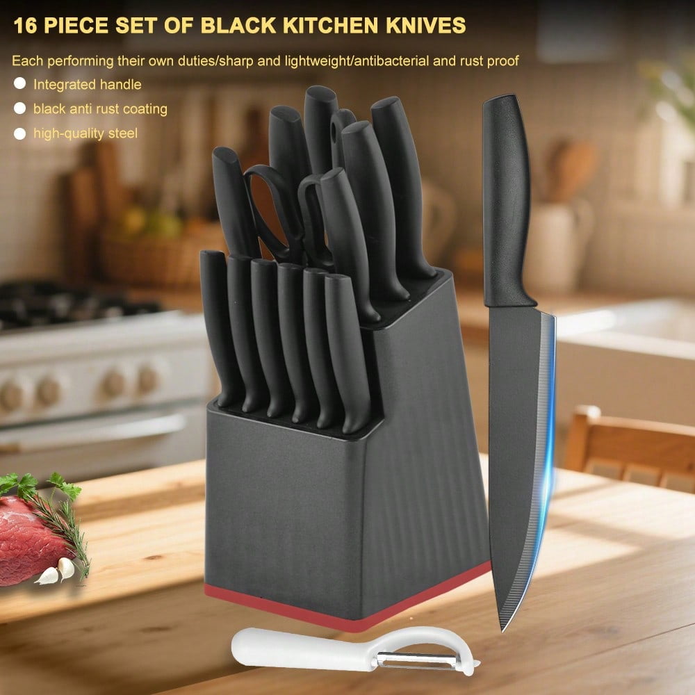 16-Piece Kitchen Knife Set, Dishwasher Safety Kitchen Knife Set, With ...
