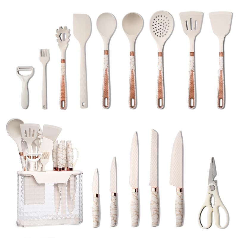 16 Piece Kitchen Knife Set, Silicone Kitchen Utensils Set, Clear ...