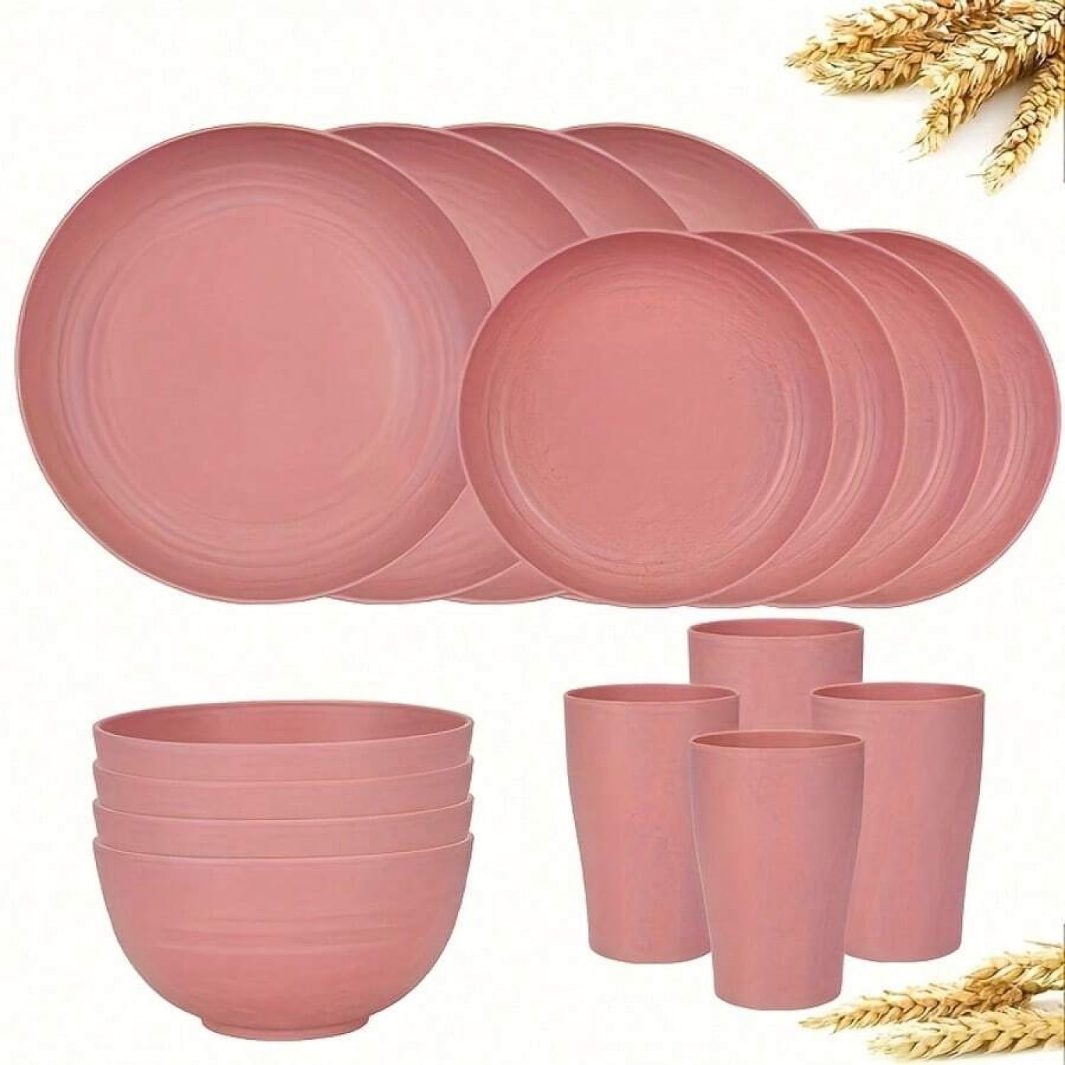 16-Piece Kitchen Plastic Dinner Set, Service For 4, Dinner Plates ...