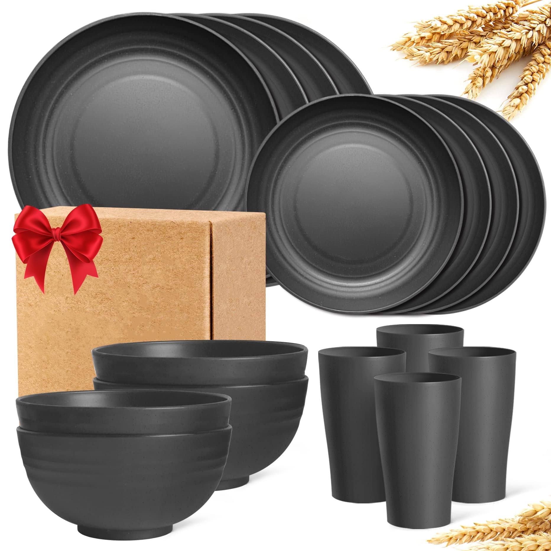 HechoVinen Wheat Straw Dinnerware Sets, Service for 4, 16 PCS ...