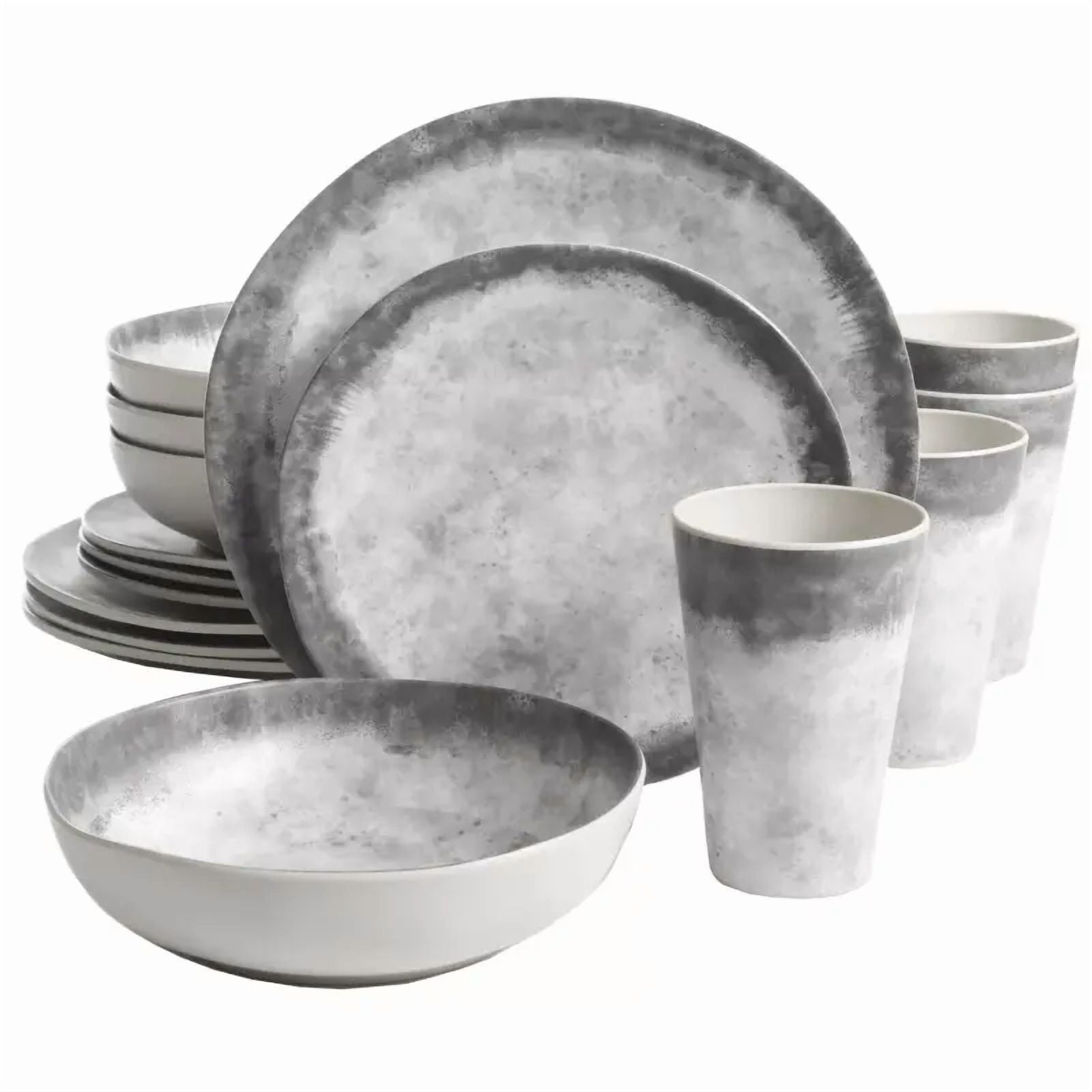 16-Piece MarbleMelamine Dinnerware Set – Round Plates and Bowls Set for ...