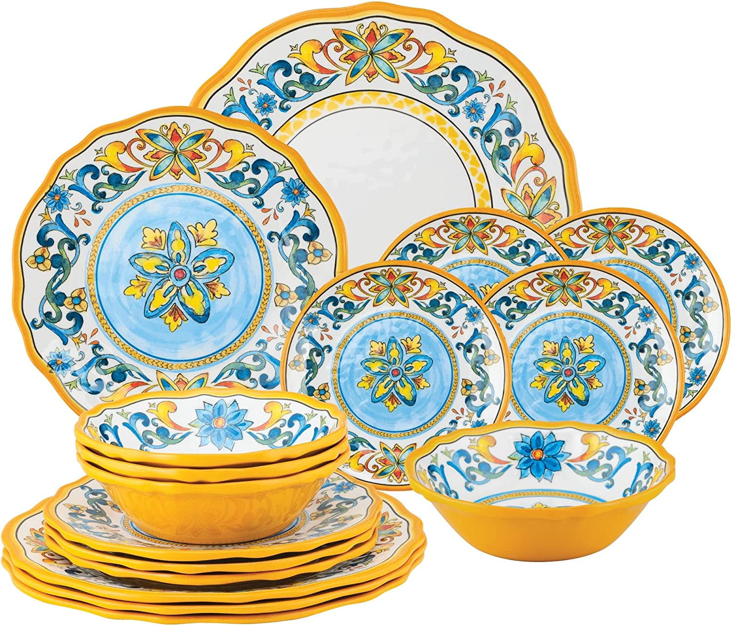 16-Piece Melamine Outdoor Dinnerware Set with Plates & Bowls, Service ...