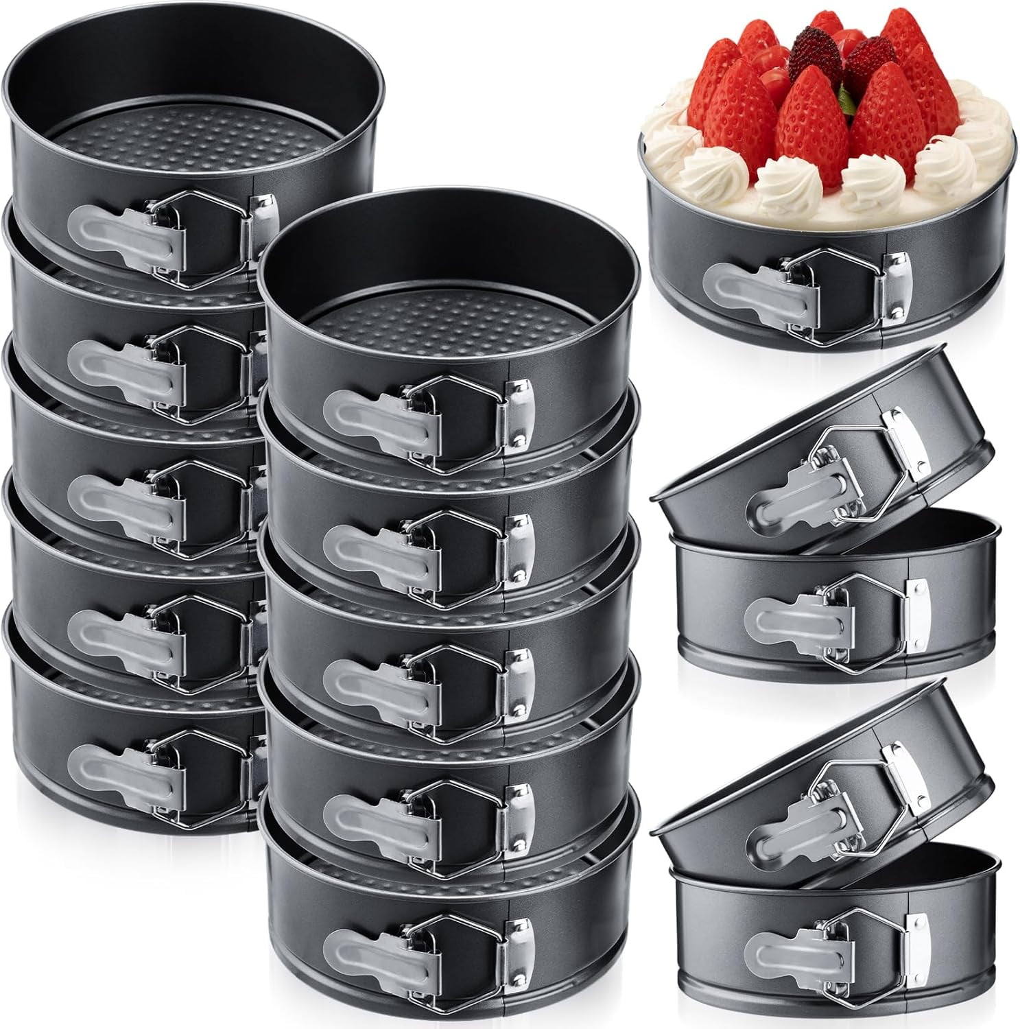 16-Piece Mini Springform Pans Set - 4.7 Inch Carbon Steel Round ...