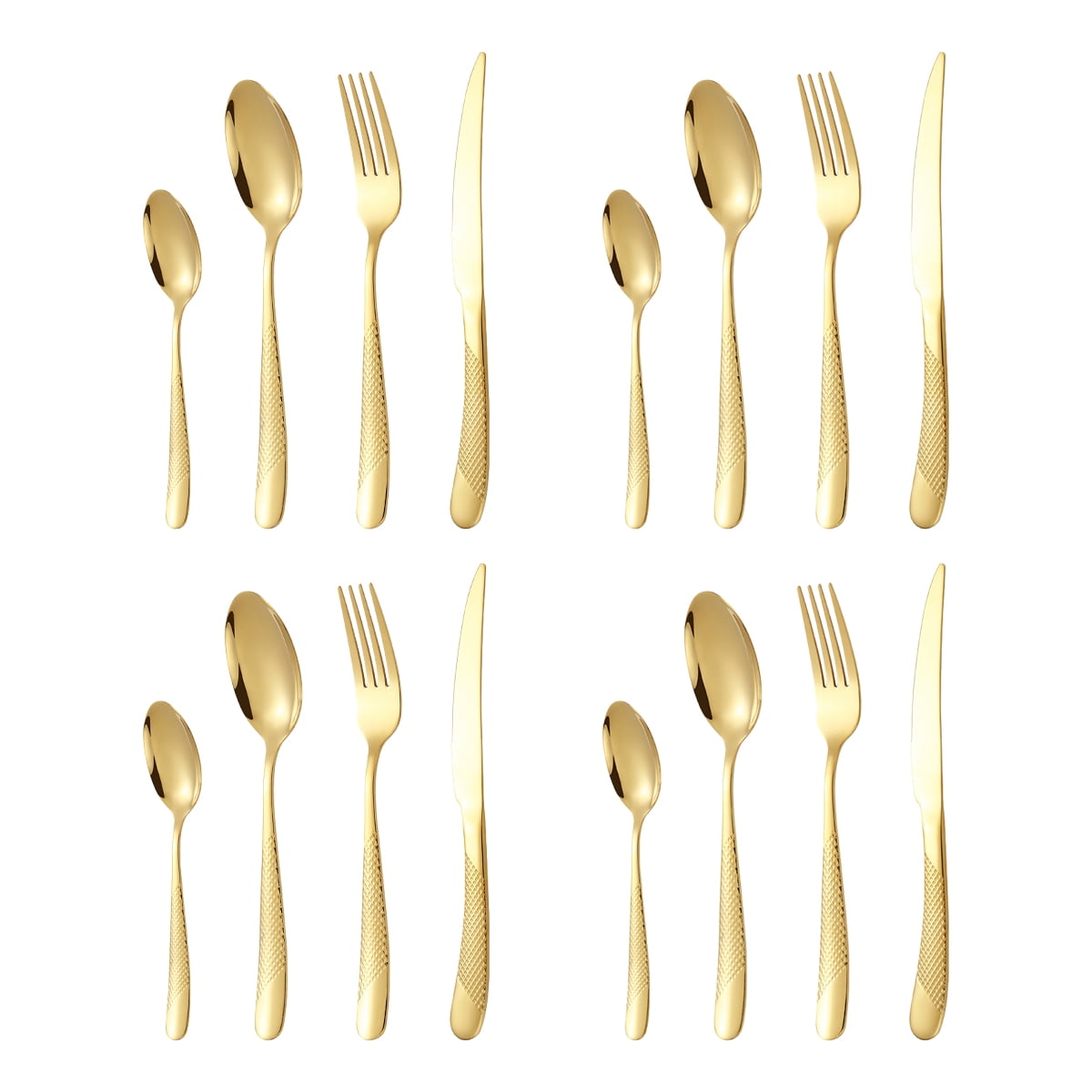 16-Piece Modern Black Hammered Silverware Set, Stainless Steel Flatware ...