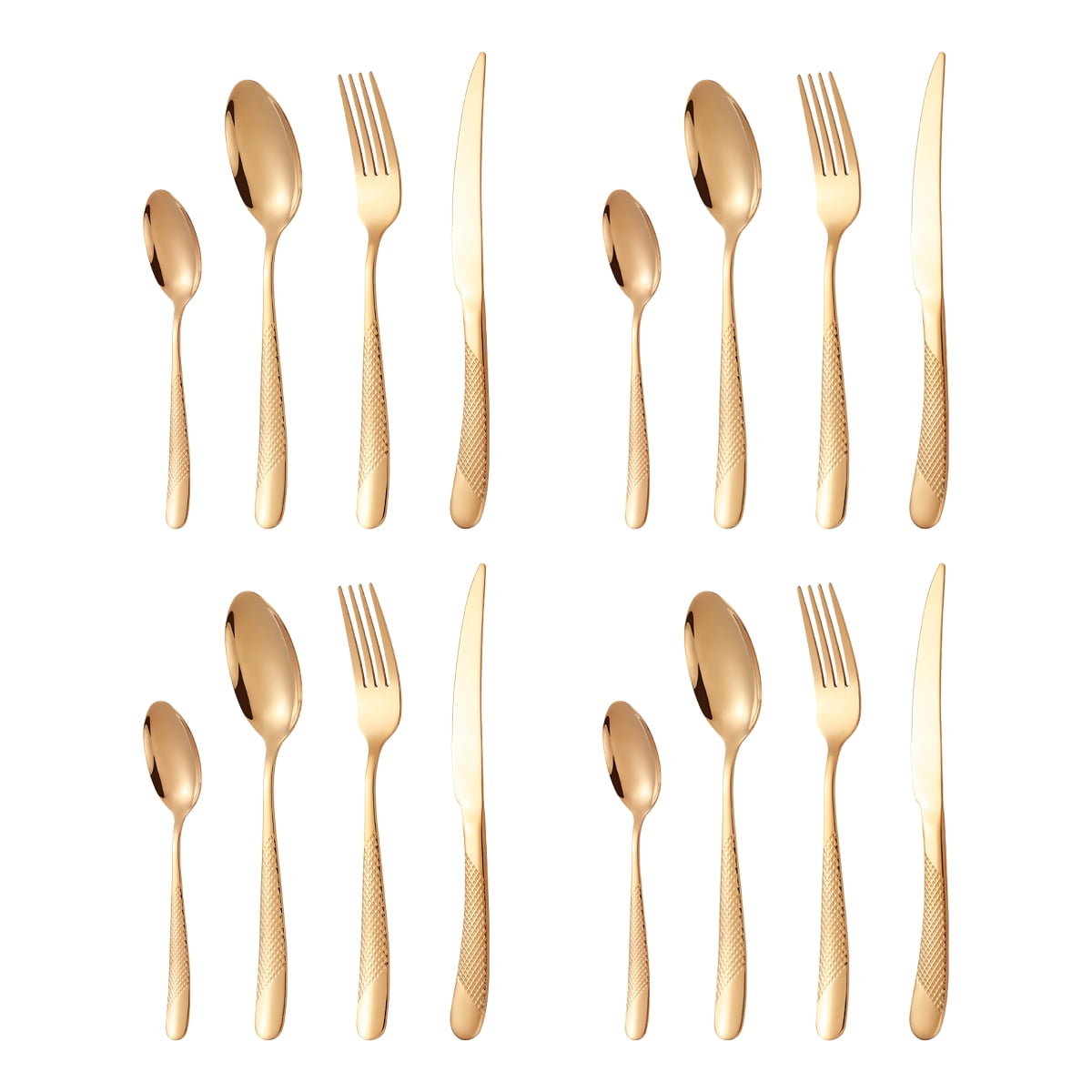 16-Piece Modern Black Hammered Silverware Set, Stainless Steel Flatware ...