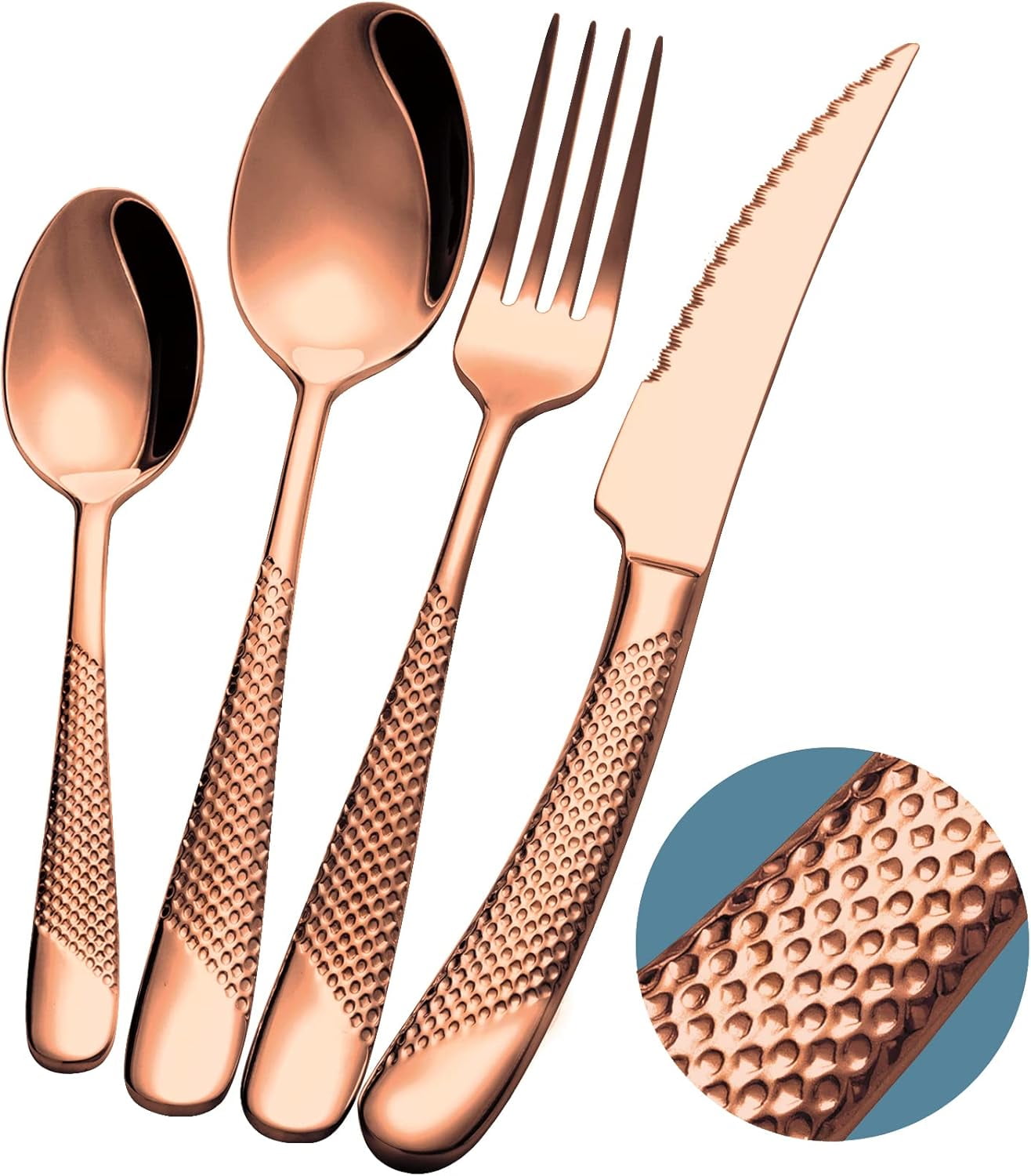 16-Piece Modern Black Hammered Silverware Set with Ultra Sharp 2-IN-1 ...