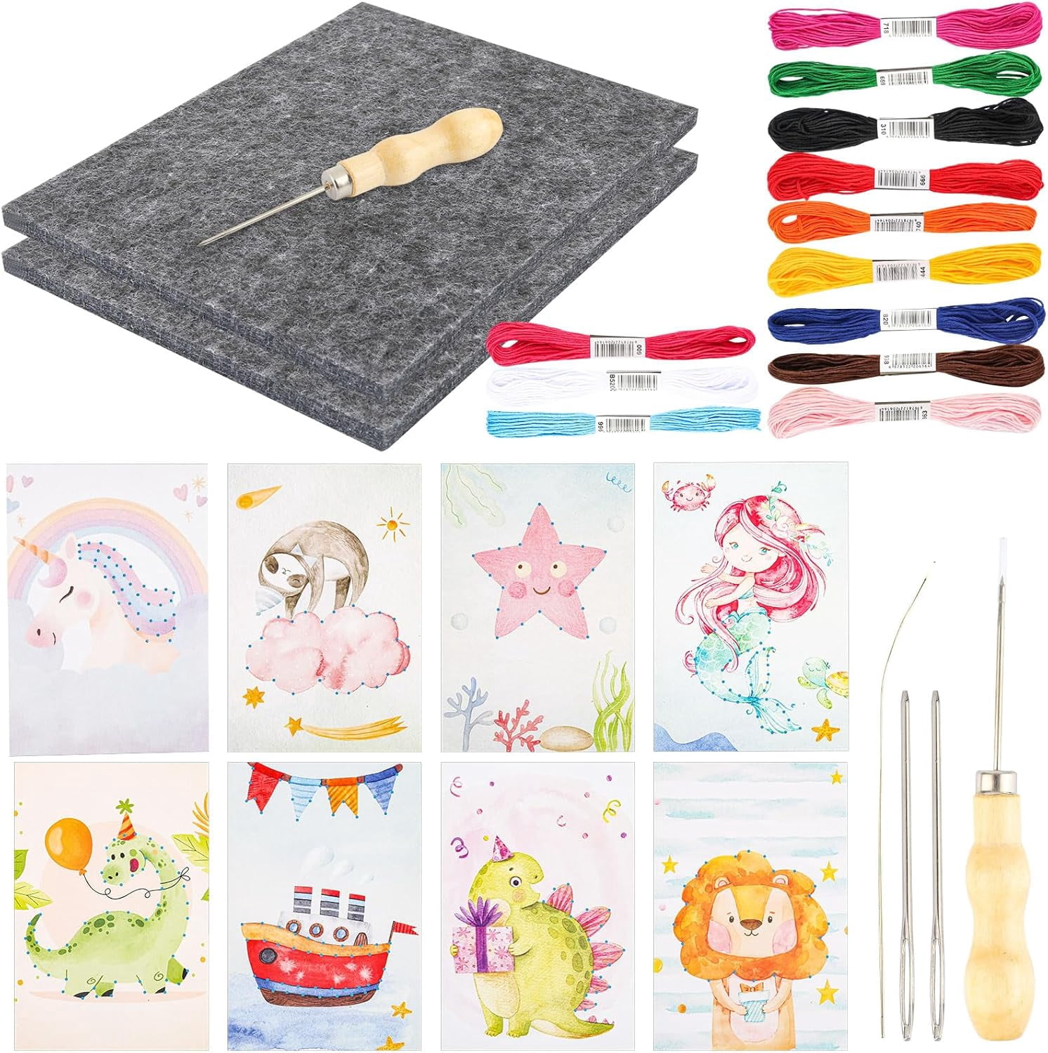 16 Piece Needles Set for Children, Embroidery Pictures, Felt Pad, Felt ...