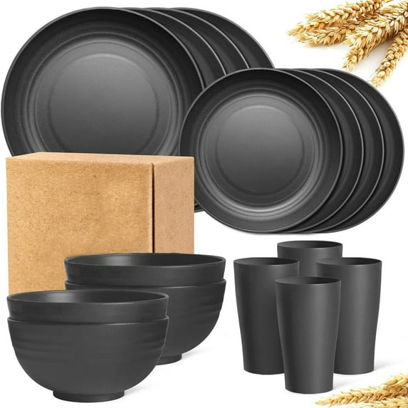 16-Piece Plastic Dinnerware Set, Solid Color Household Tableware Set ...