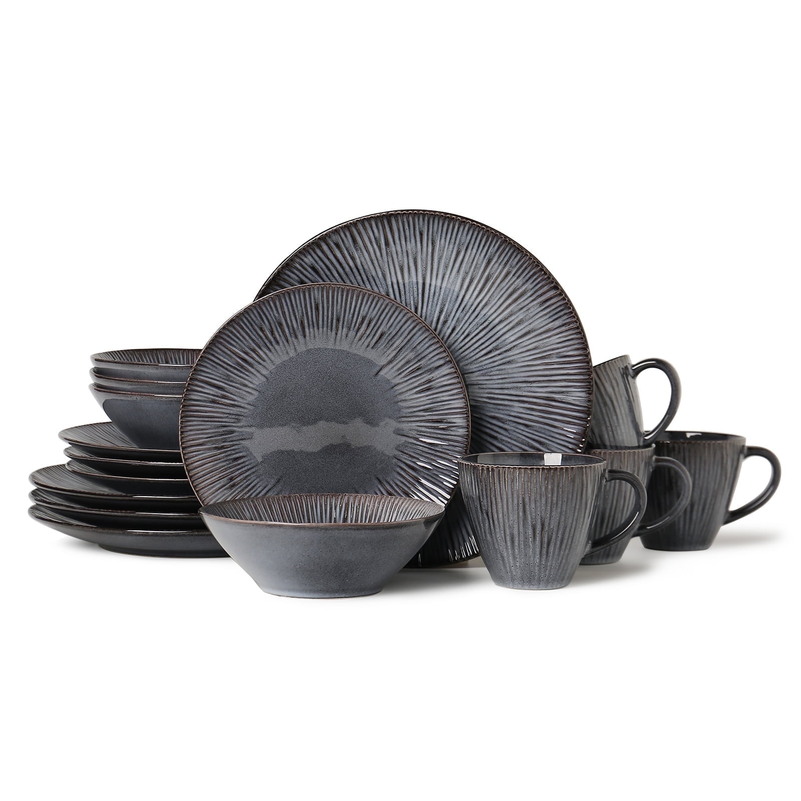16 Piece Plate and Bowl Set, Stoneware Dinnerware Set, Ceramic ...