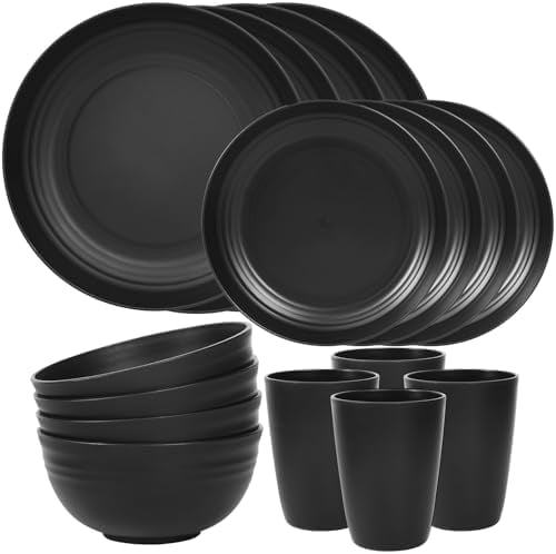 16 Piece Plates and Bowls Sets for 4, Unbreakable Dinnerware Sets ...