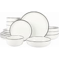 16-Piece Porcelain Dinnerware Set Service for 4 White Plates with Black ...