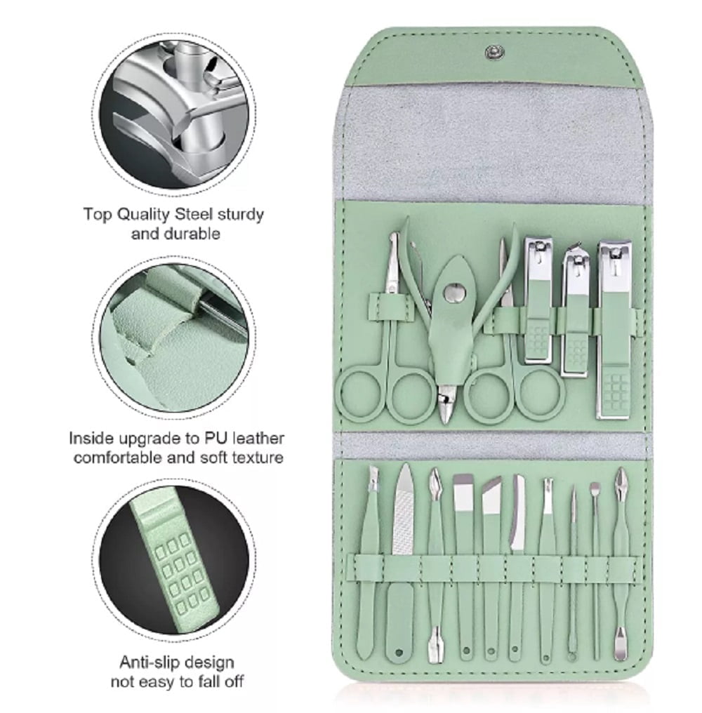 16 Piece Stainless Steel Manicure and Pedicure Kit, Nail Clipper ...