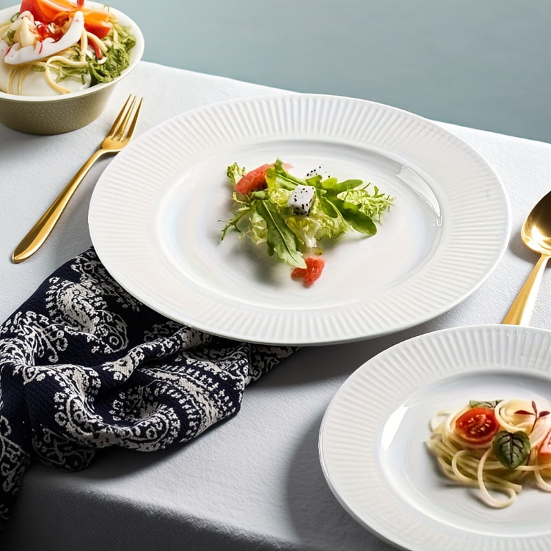 16-Piece Pure White Striped Ceramic Dinnerware Set - Microwave ...
