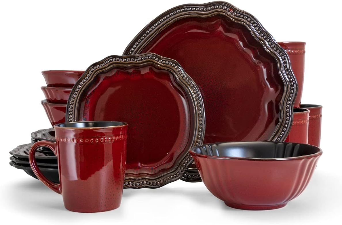 16 Piece Regency Luxurious Stoneware Dinnerware with Complete Set - Red ...