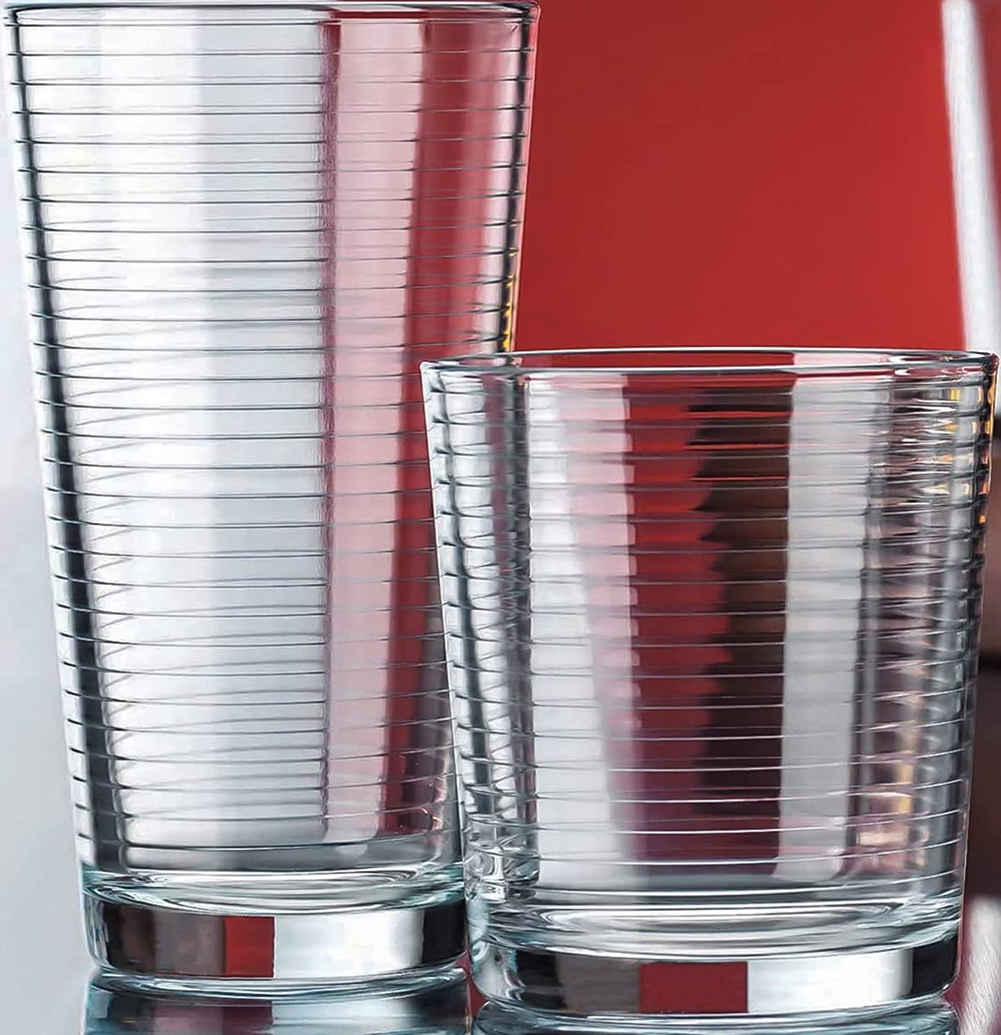 16-Piece Ribbed Durable Drinking Glass Set, 8 17oz Cooler & 8 13oz ...