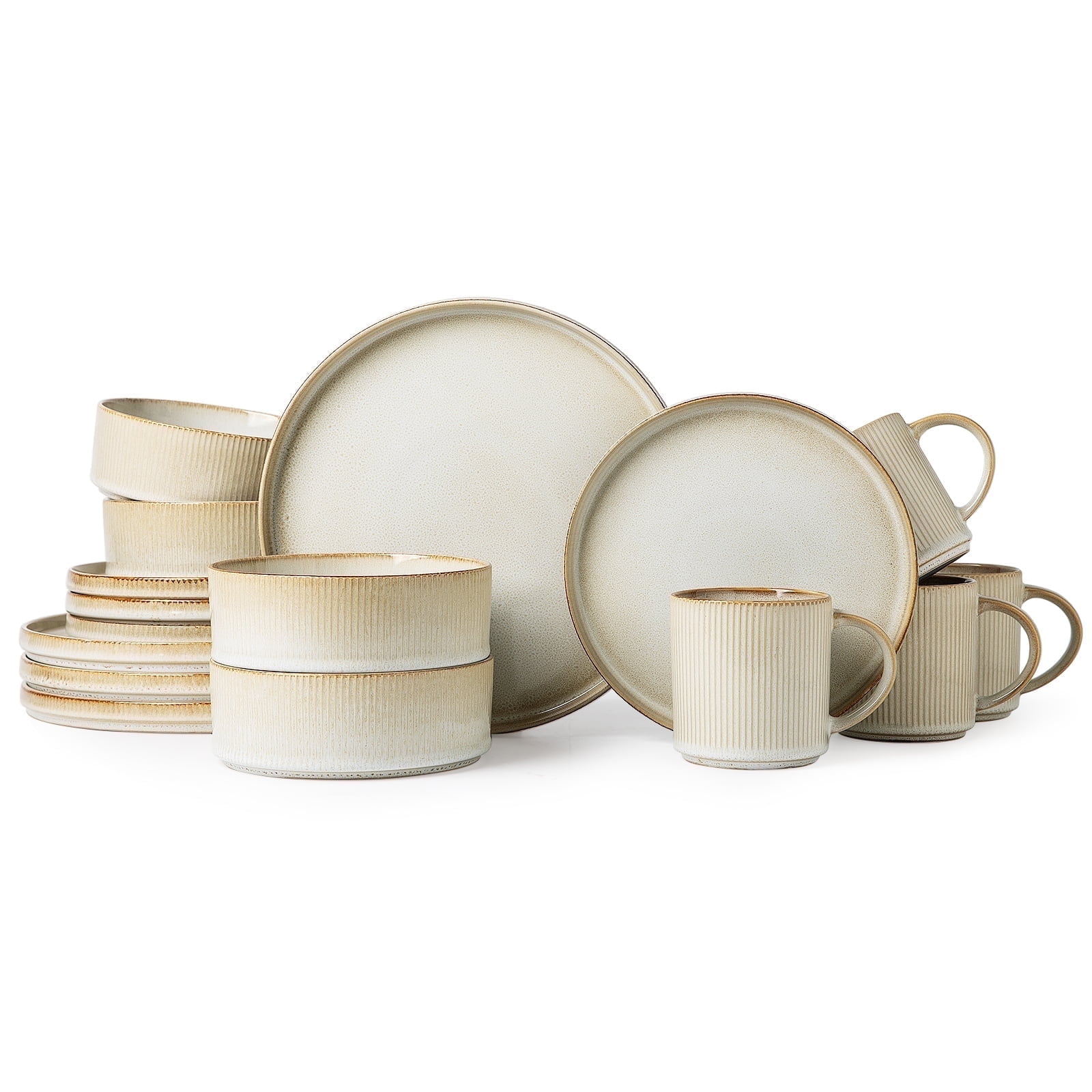 ALOFMO Dinnerware Sets for 4, 16 Pieces Modern Stoneware Dishes Plates and Bowls Set for Home ...