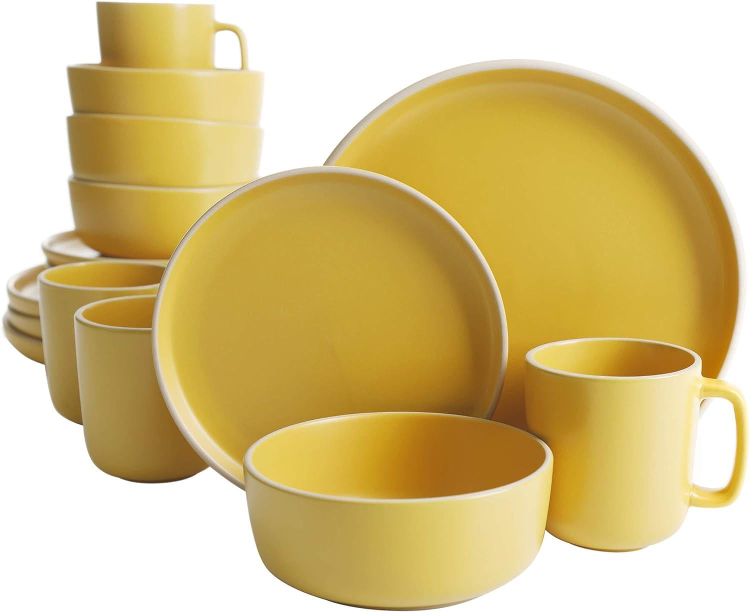 16-Piece Round Kitchen Dinnerware Set: Service for 4 with Dishes ...
