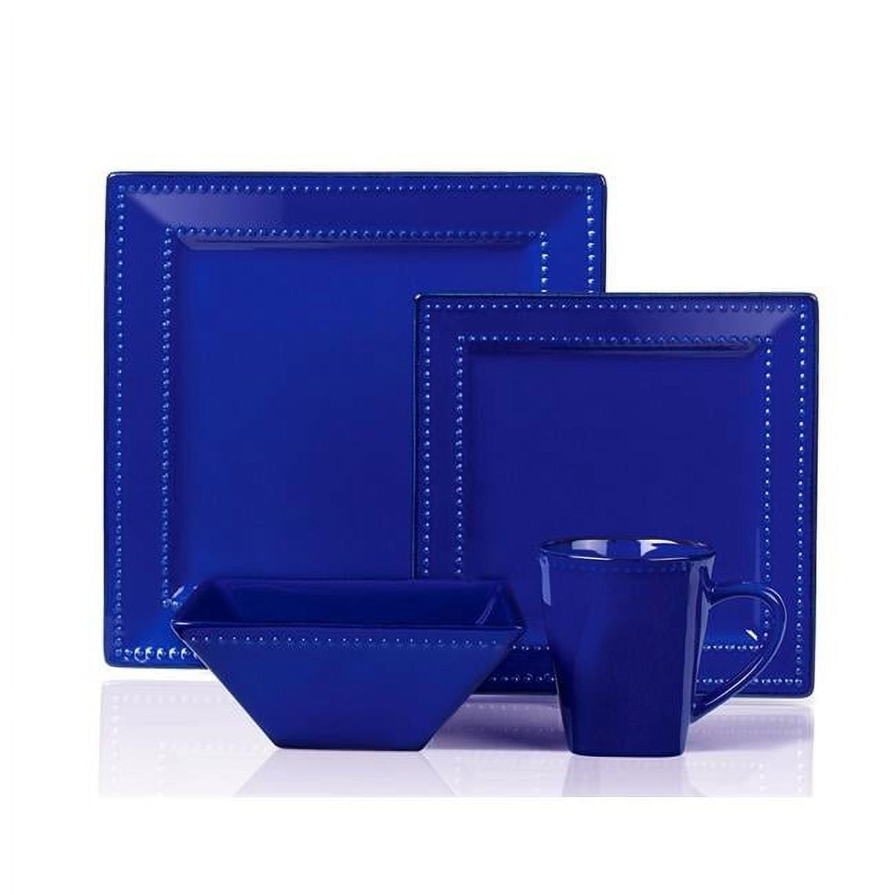 16 Piece Square Beaded Stoneware Dinnerware Set, Blue - Walmart.com