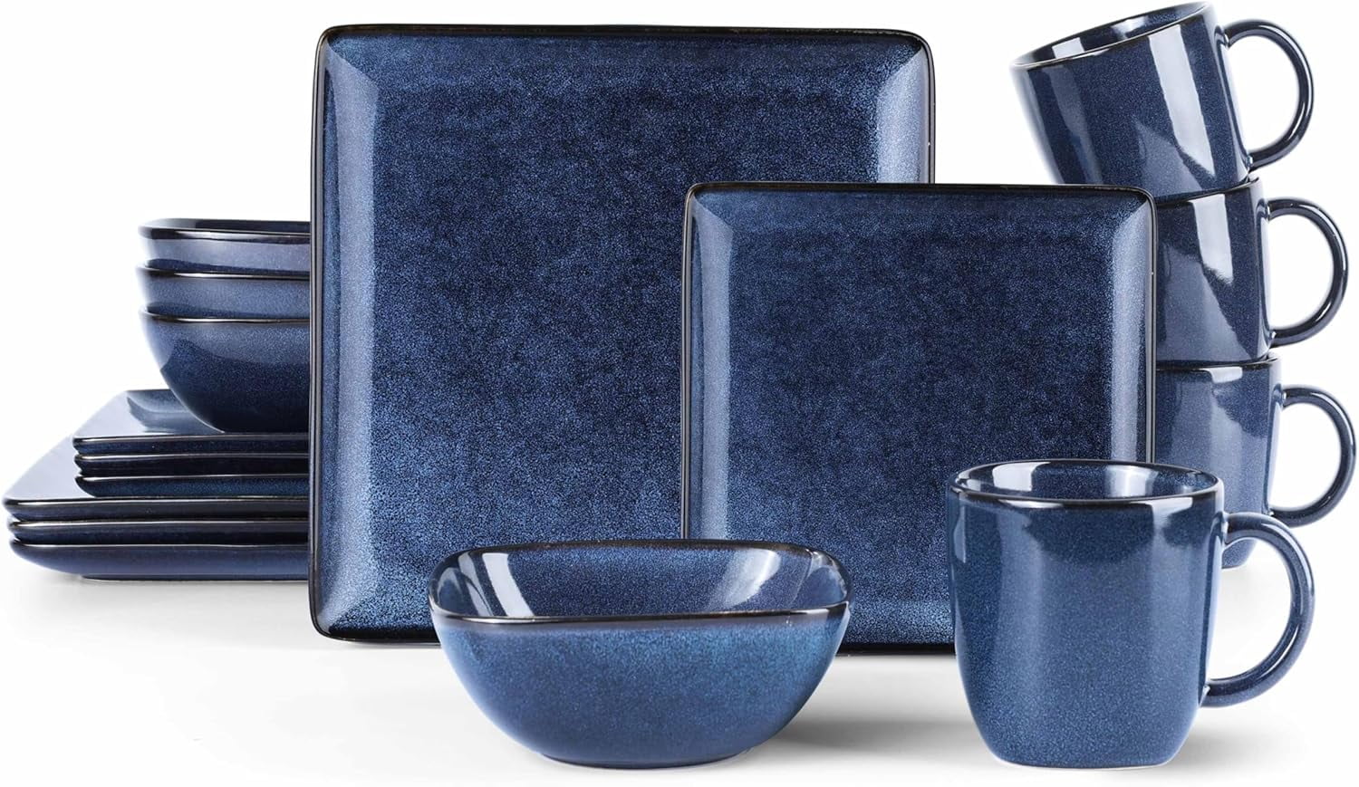 16 Piece Square Dinnerware Sets with Coffee Cups, Ceramic Plates and ...