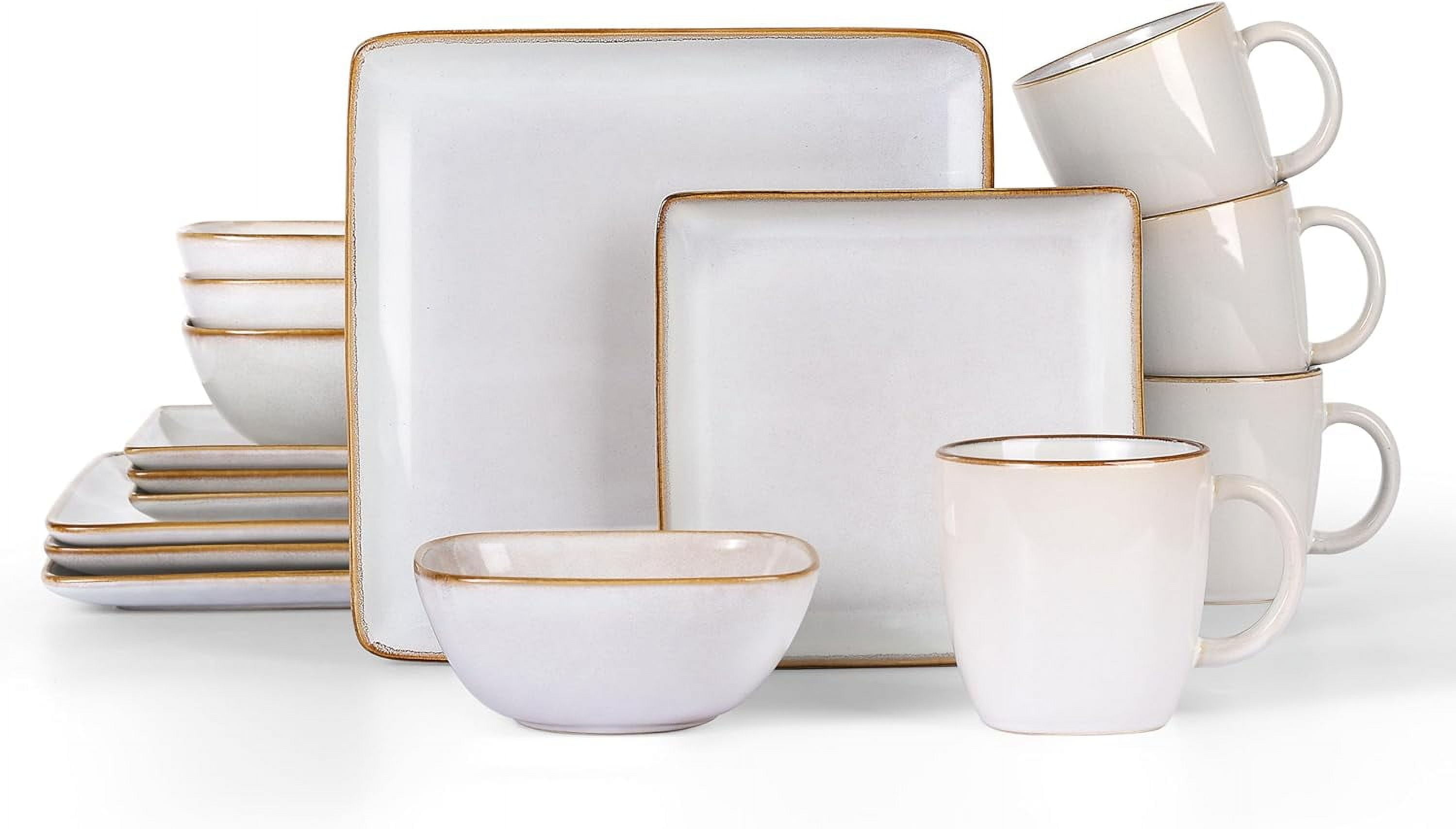 16 Piece Square Dinnerware Sets with Mugs, Stoneware Plates and Bowls ...