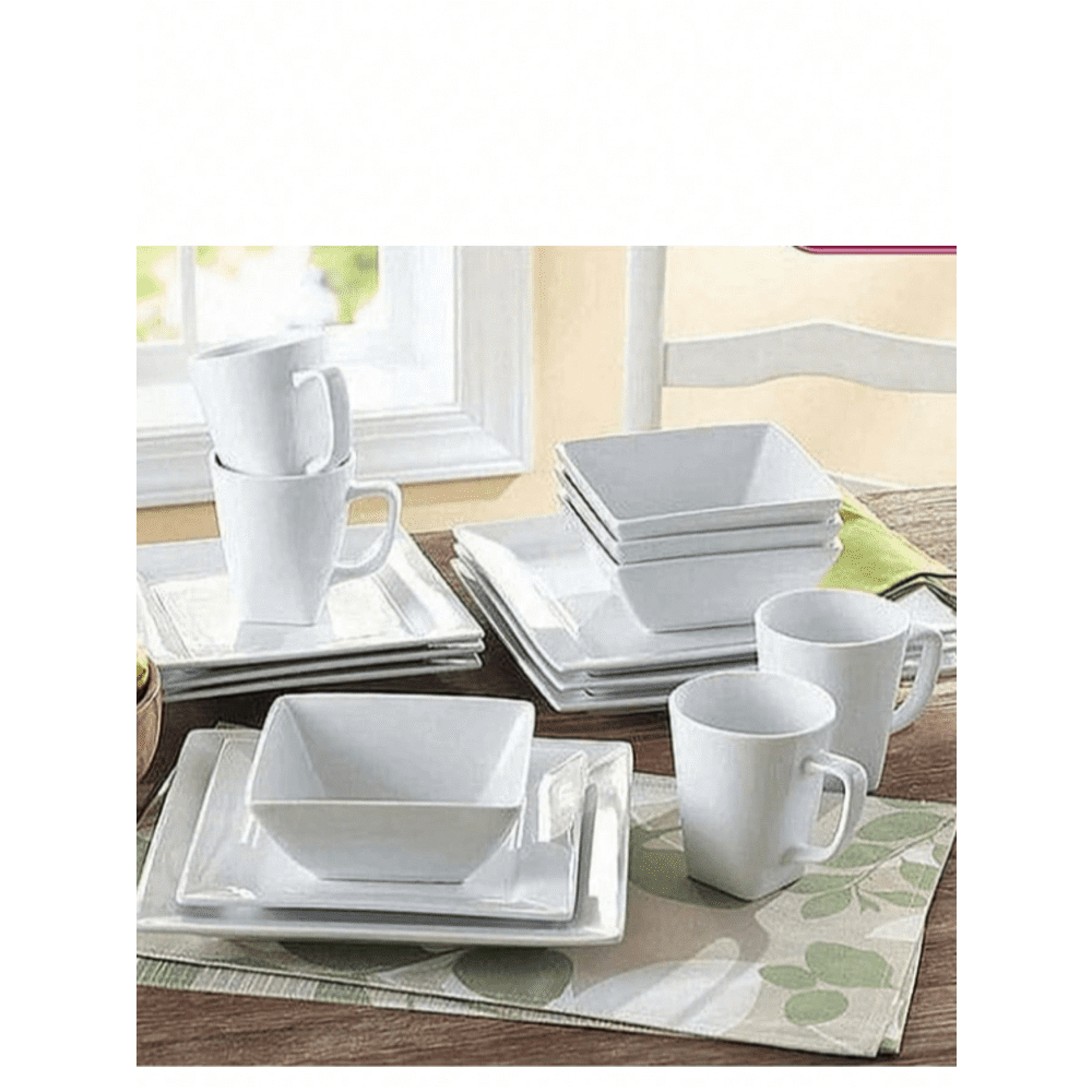 16 Piece Square Porcelain Dinnerware Set, White - Walmart.com